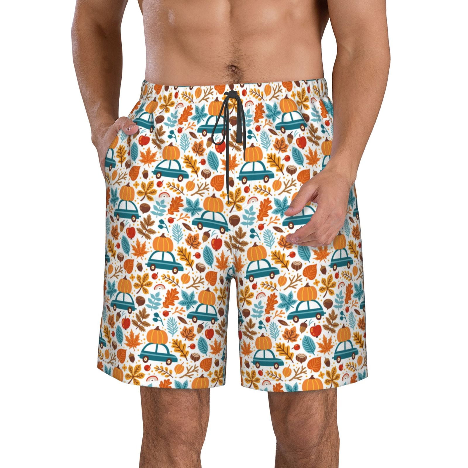 Cauagu Falling Pumpkins On Car Print Men's Swim Trunks,Hawaiian Bathing ...