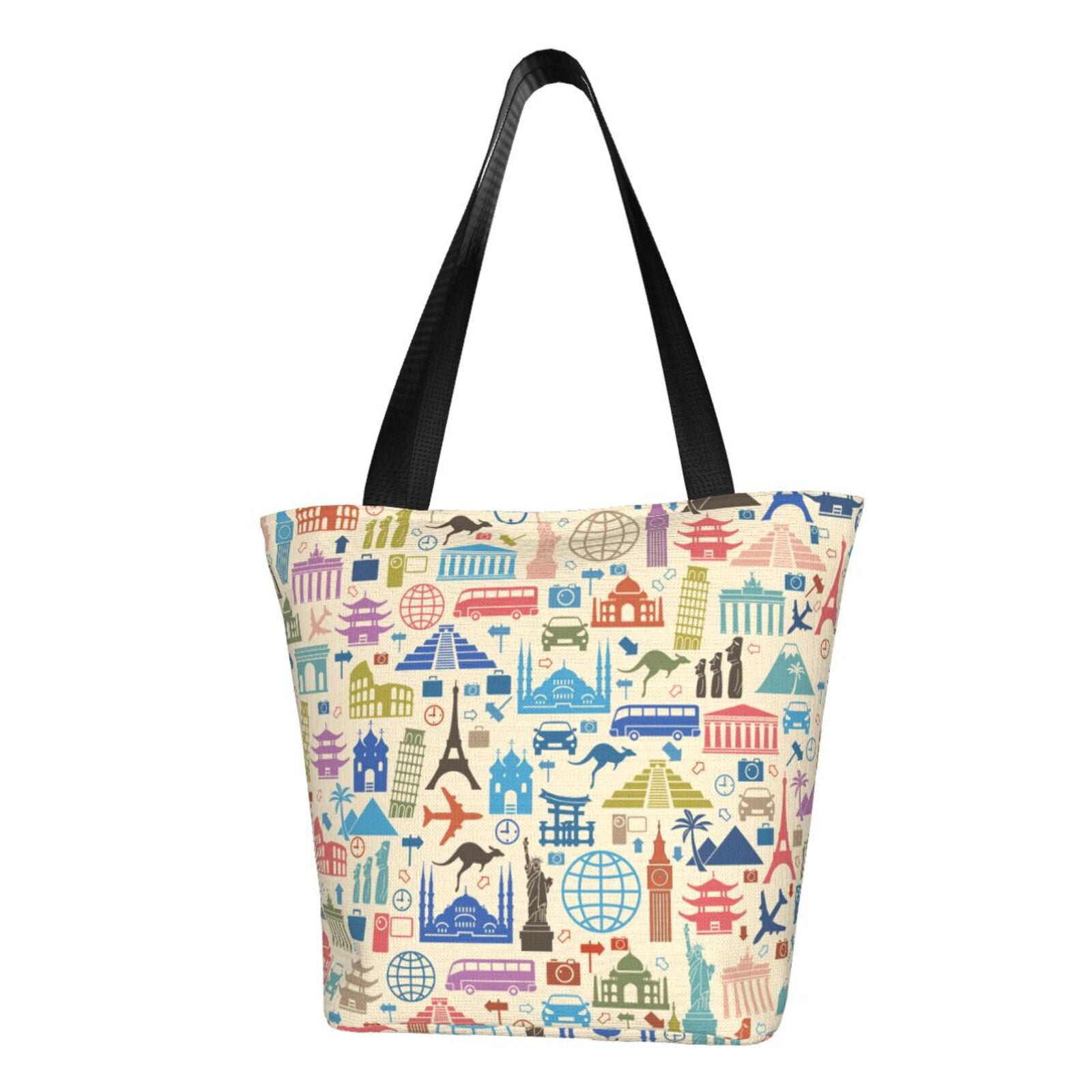 Cauagu Famous Places Print Canvas Aesthetic Tote Bag for Women Beach ...