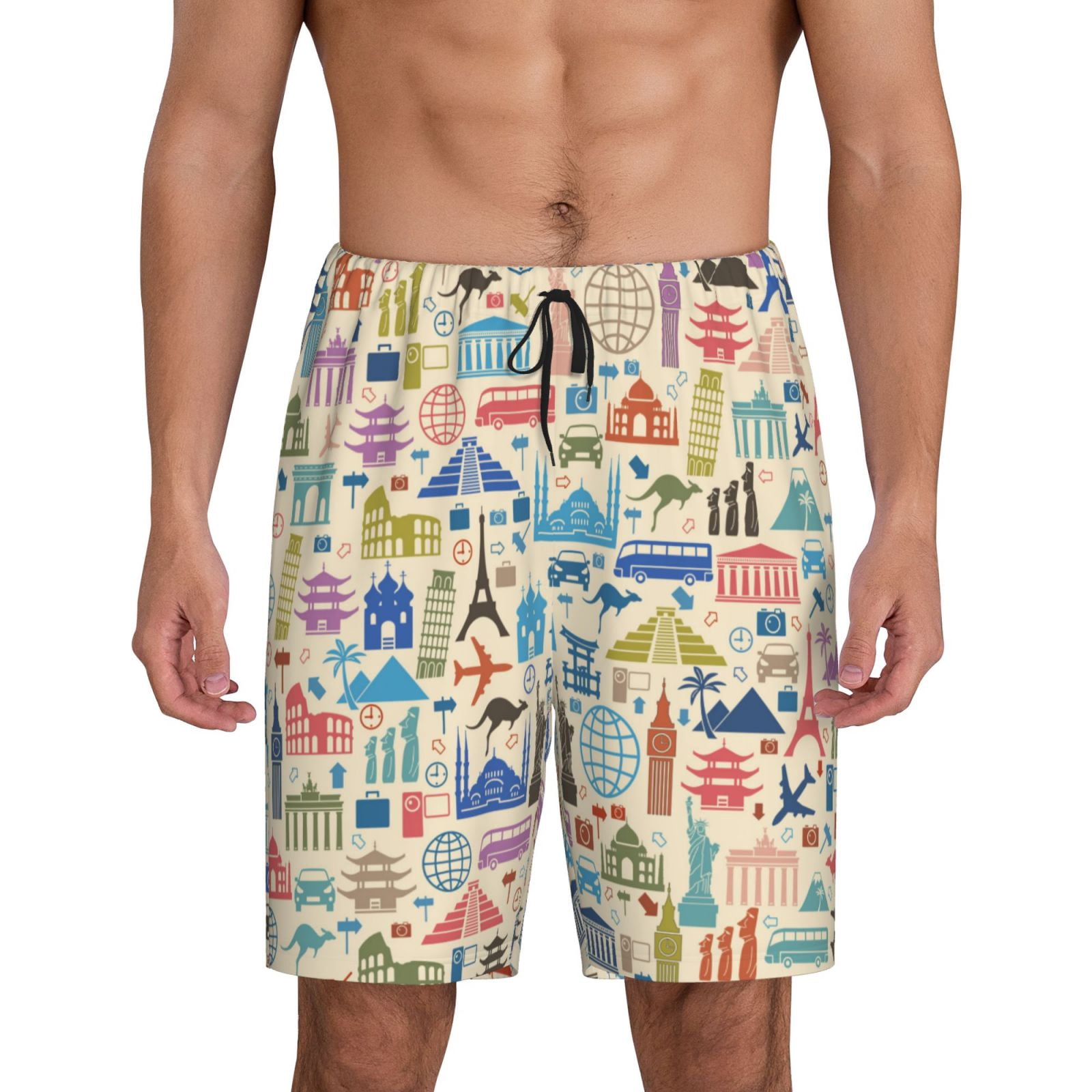 Cauagu Famous Places Print Pajama Bottoms for Men Sleep Pajama Shorts ...