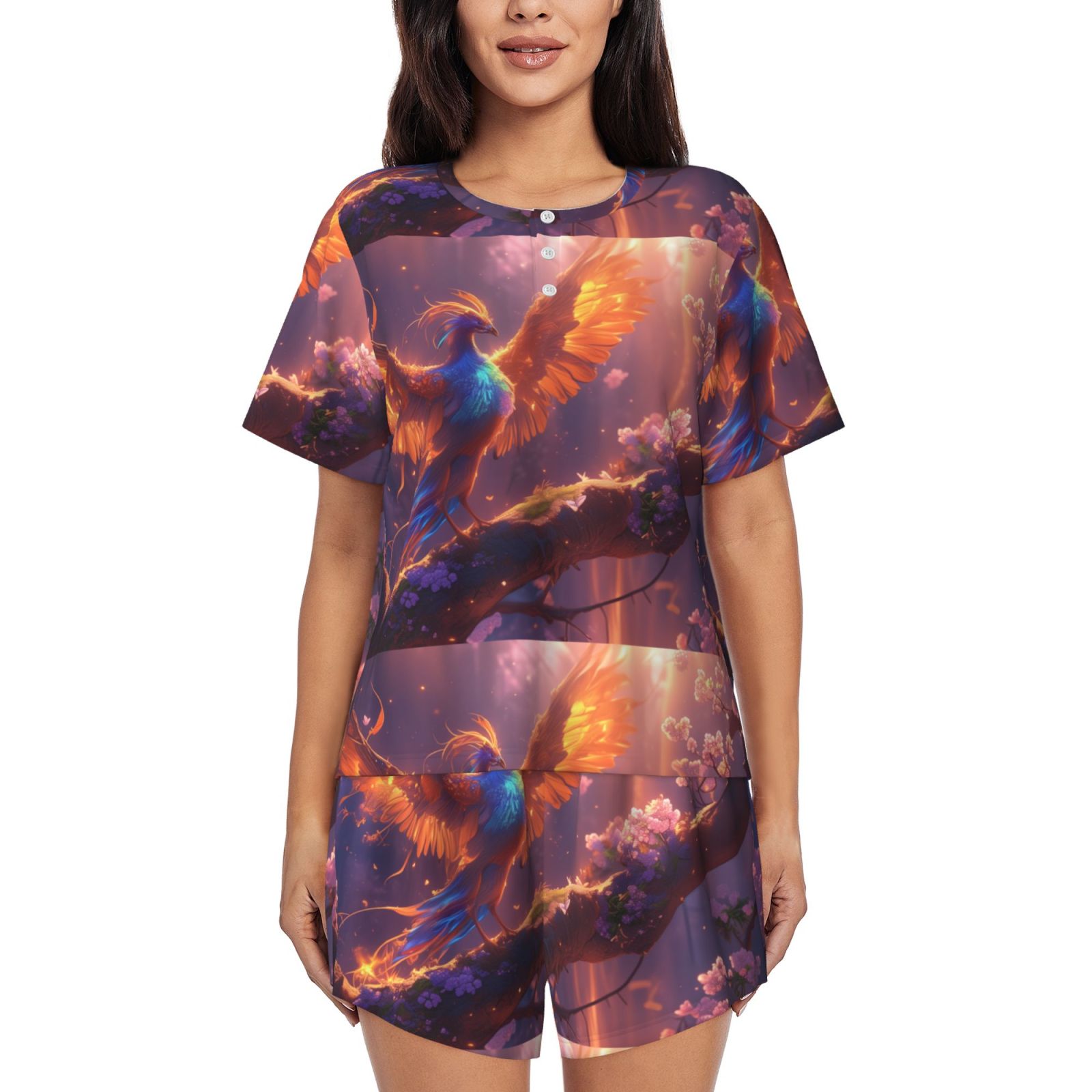 Cauagu Fantasy Bird Illustration for Women's Round Neck Pajama Set ...