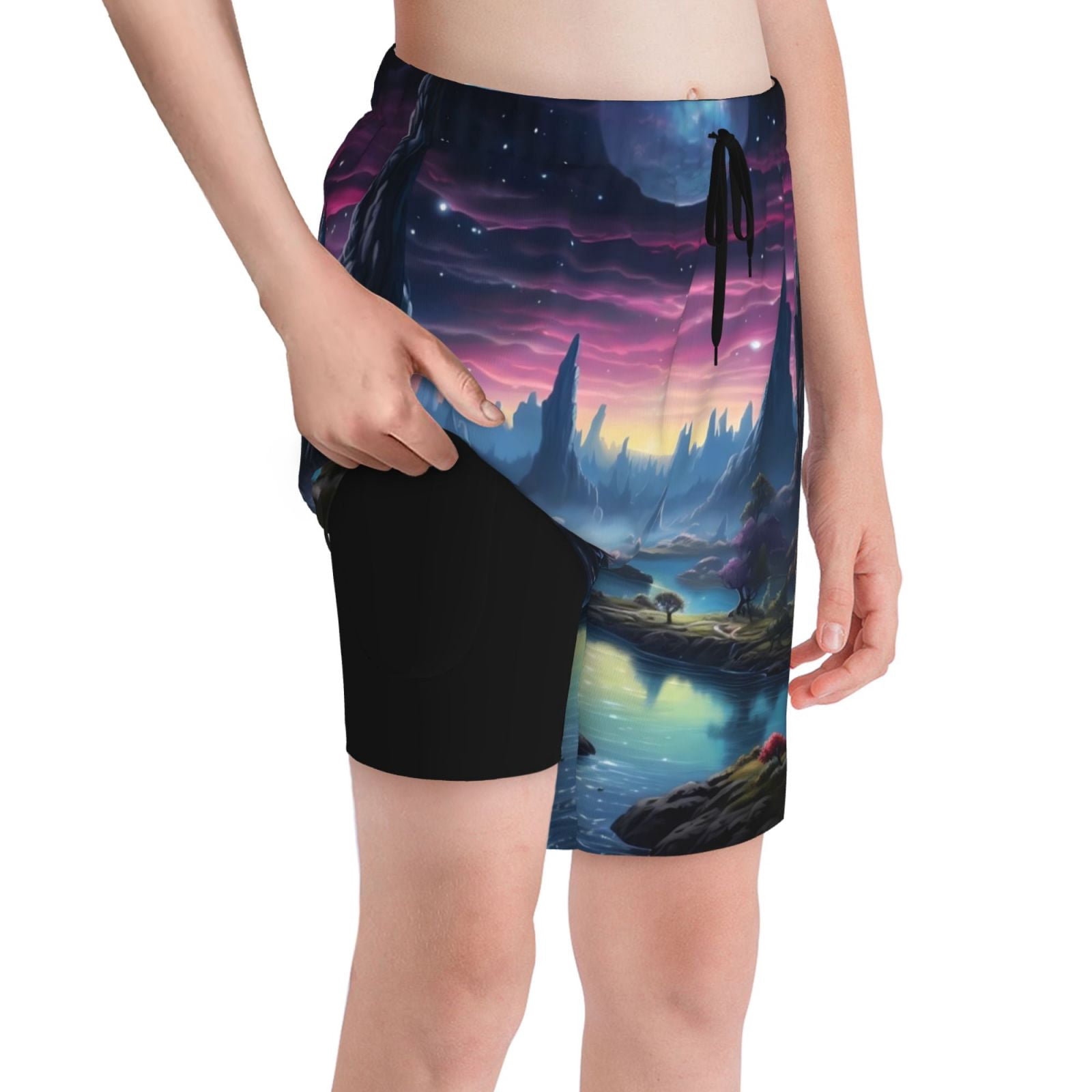 Cauagu Fantasy Landscape Starry Night Print Swim Trunks for Men,Youth ...