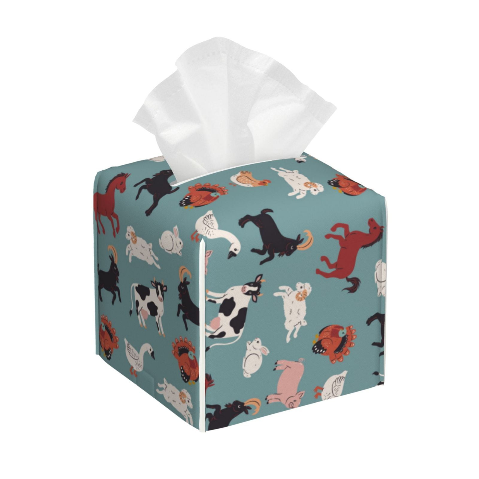 Cauagu Farm Animals 1 Print Tissue Box Cover,Leather Square Holder ...