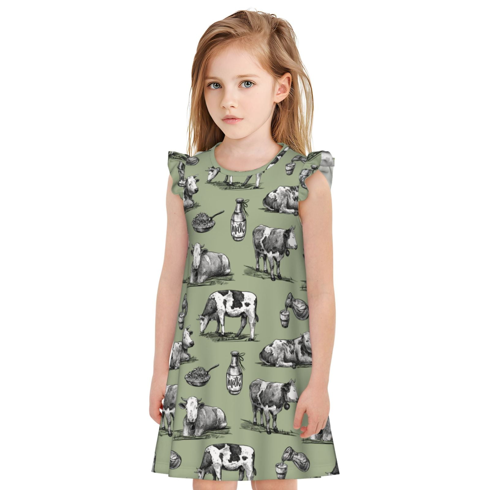 Cauagu Farm Cows Girls Nightgowns Sleepwear Short Sleeve Pajama Dress ...