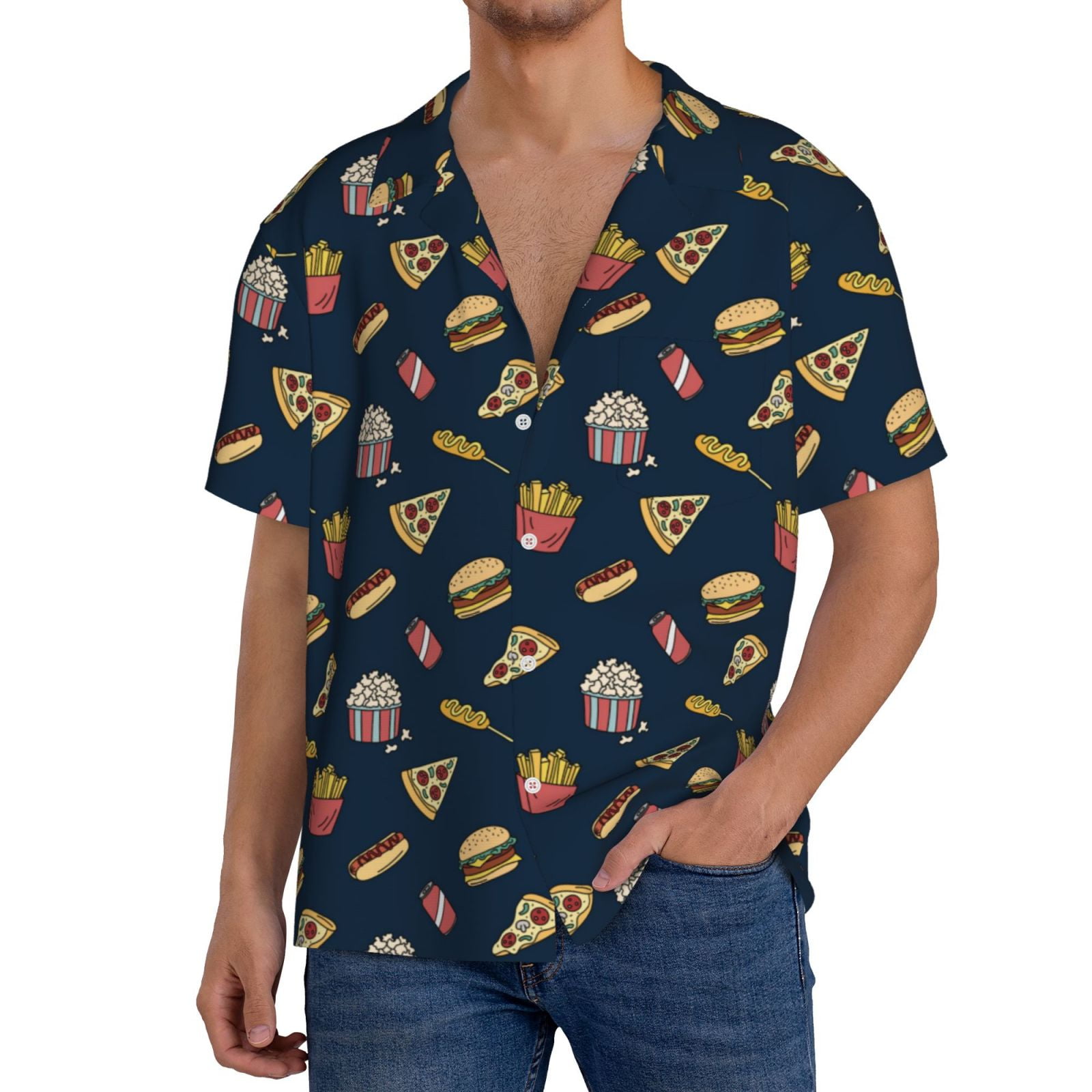 Cauagu Fast Food Men's Short Sleeve Button Down Hawaiian Shirt for Men ...