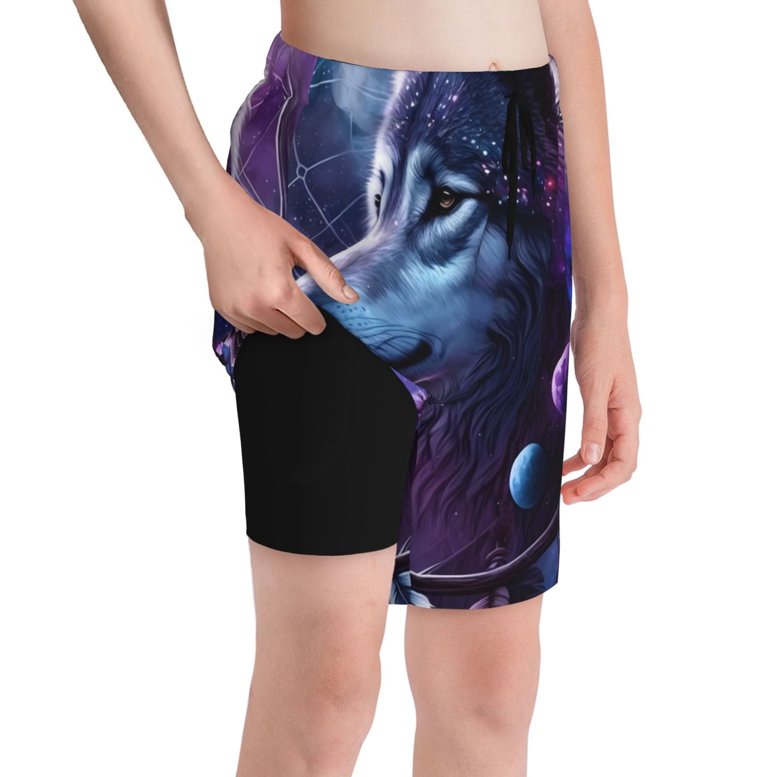 Cauagu Feathered Wolf Print Swim Trunks for Men,Youth Boys Swim Shorts ...