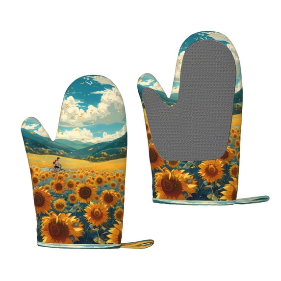 Cauagu Field Style Bicycle Young Sunflower Print Oven Mitts 2 Piece Set ...