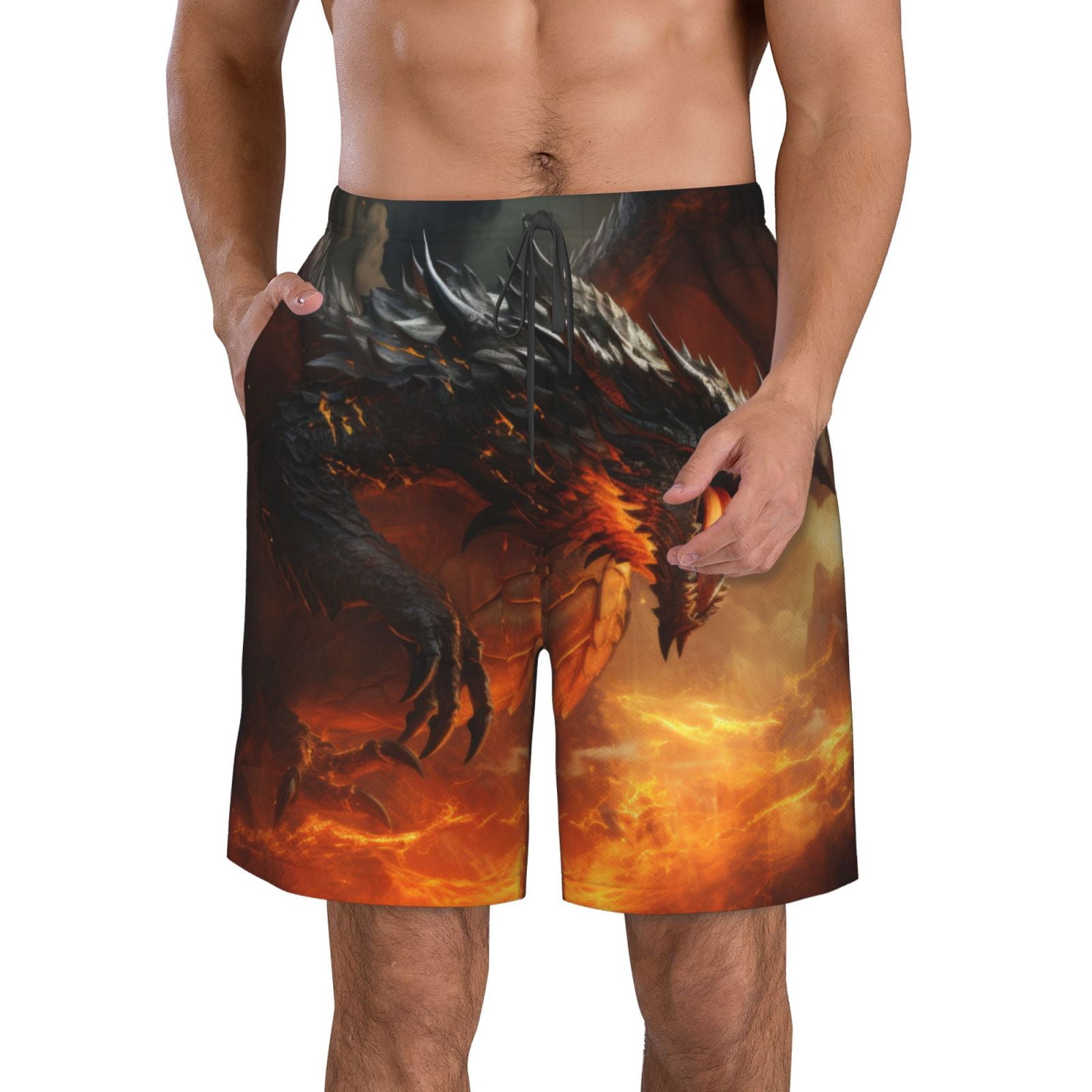 Cauagu Fiery Dragon Of Chaos Print Men's Swim Trunks,Hawaiian Bathing ...