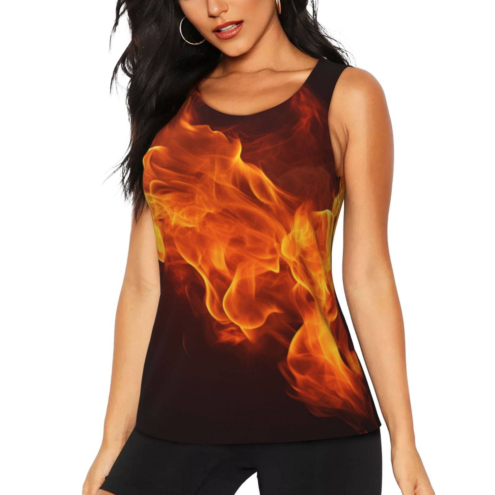 Cauagu Fiery Orange Flames Energy for Women's Workout Tank Tops ...