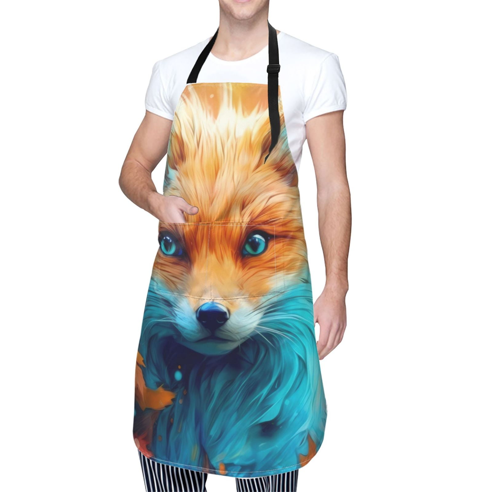 Cauagu Fiery Red Maple Leaf Fox Aprons with Pockets,Waterproof Apron ...