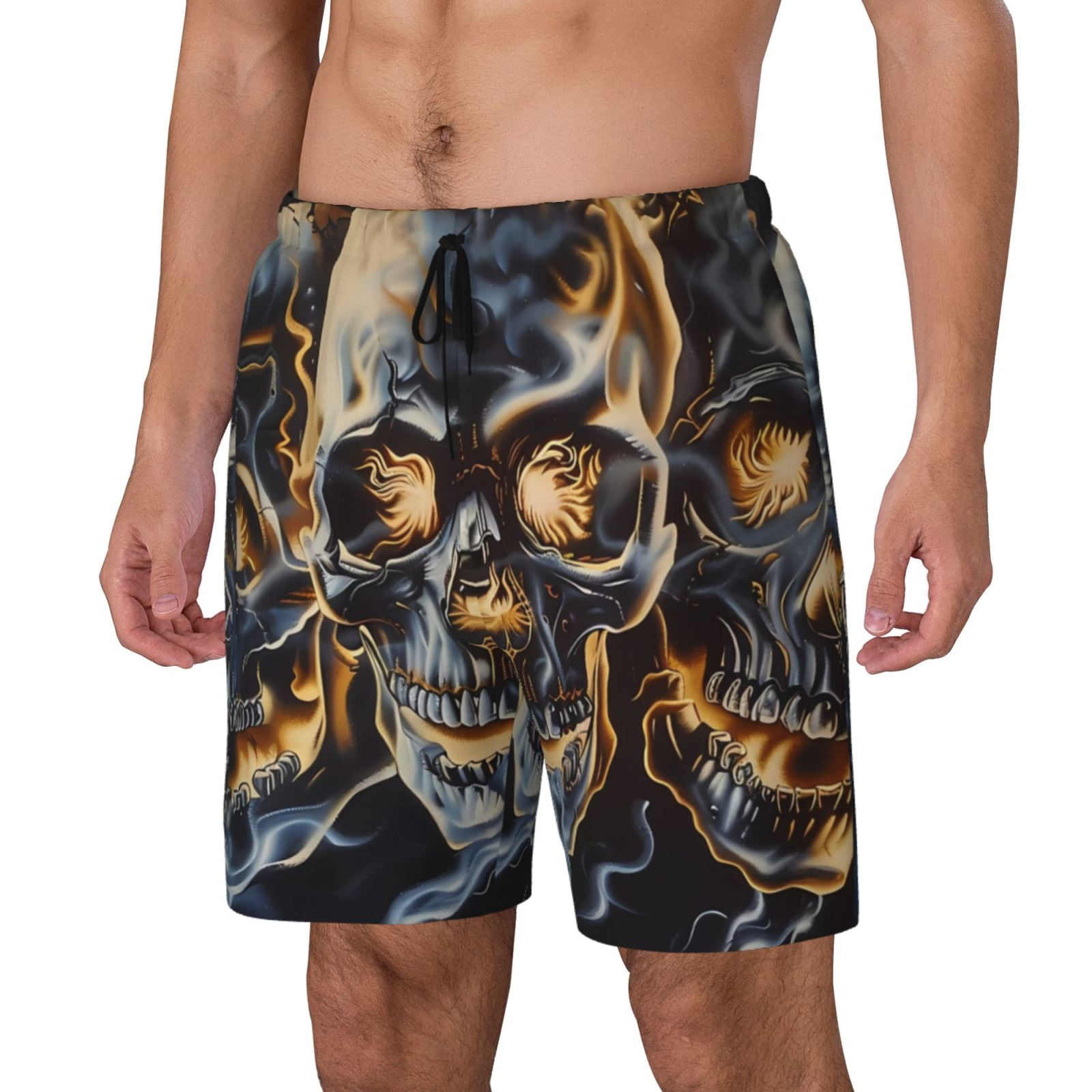 Cauagu Fiery Skull Trio Print Mens Swim Trunks Quick Dry Board Shorts ...