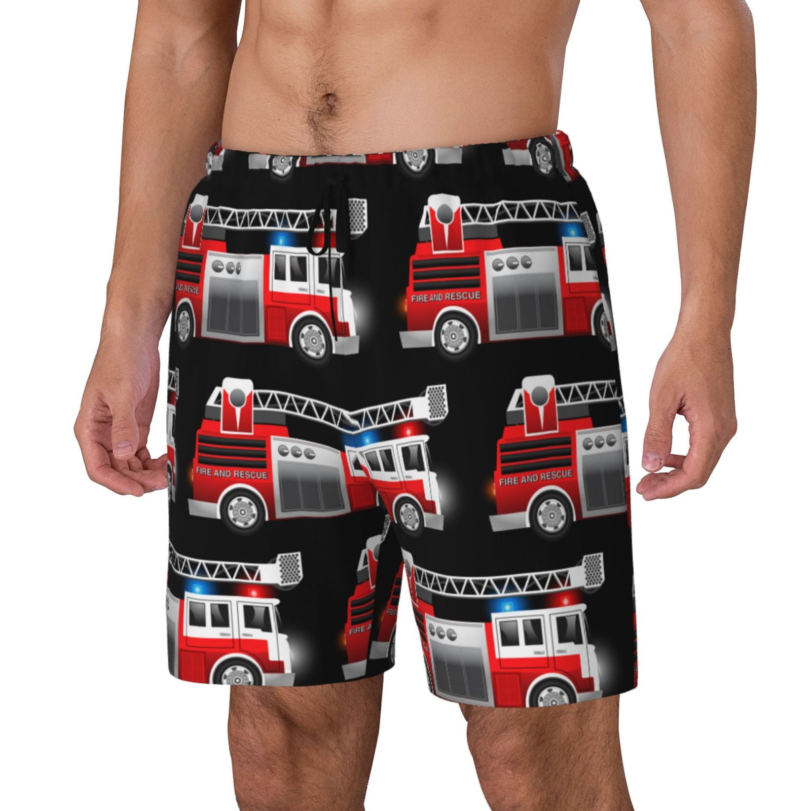 Cauagu Fire and Rescue Truck Print Mens Swim Trunks Quick Dry Board ...