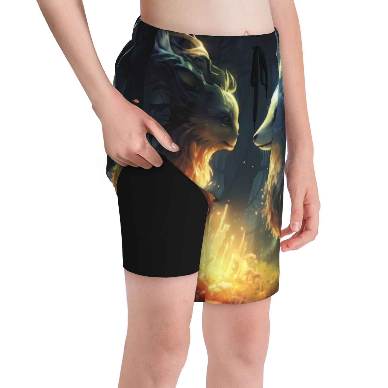Cauagu Firefly Forest Fox Print Swim Trunks for Men,Youth Boys Swim ...