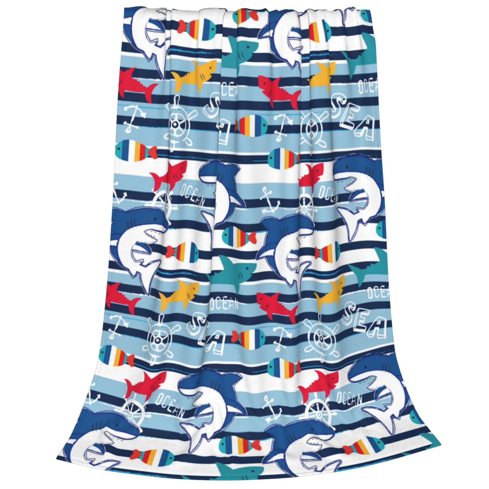 Cauagu Fish And Shark Pattern Flannel Bed Blankets,Fleece Blanket ...