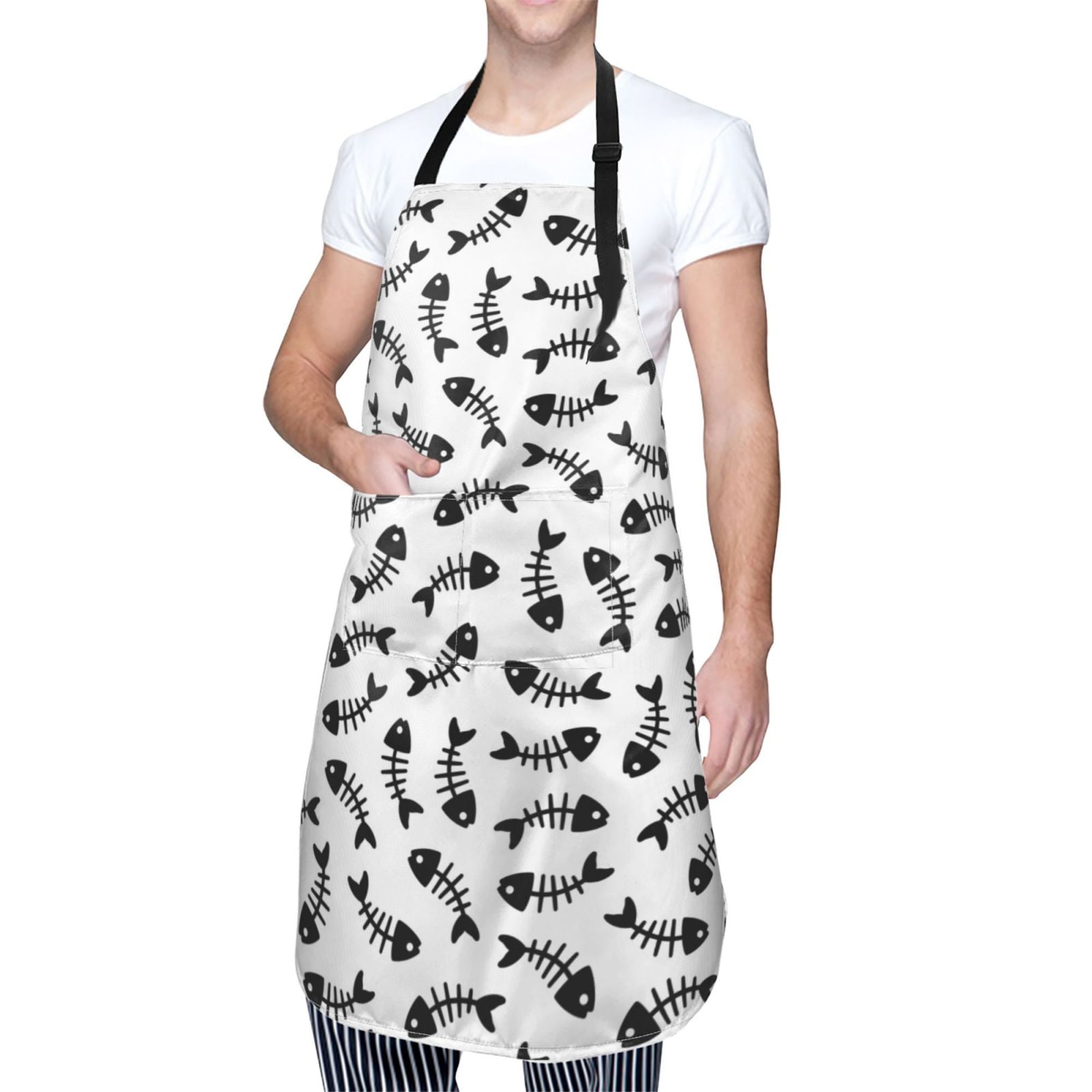 Cauagu Fish Bone Aprons with Pockets,Waterproof Apron for Women,Kitchen ...