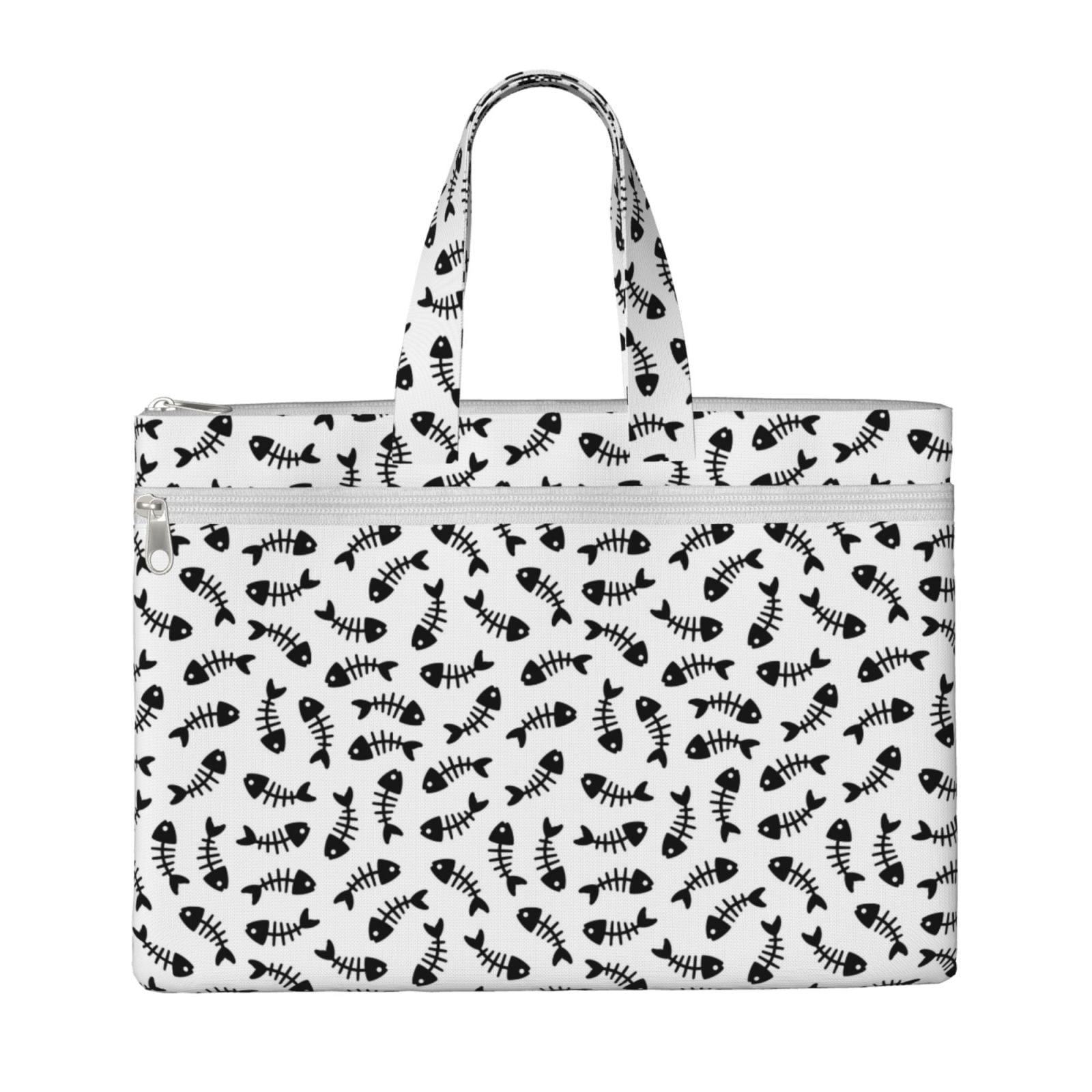 Cauagu Fish Bone Pattern Canvas Tote File Bag, Zipper Tote Bag Business ...