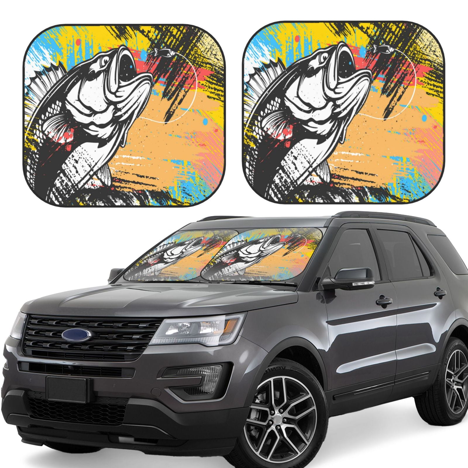 Cauagu Fishing Bass Cauagu {designName} Print Foldable Car Windshield ...