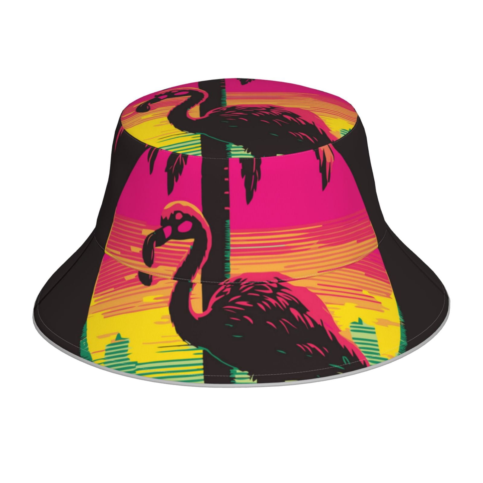 Cauagu Flamingo And Palm Trees At Sunset for Unisex Bucket Hat,Outdoor ...