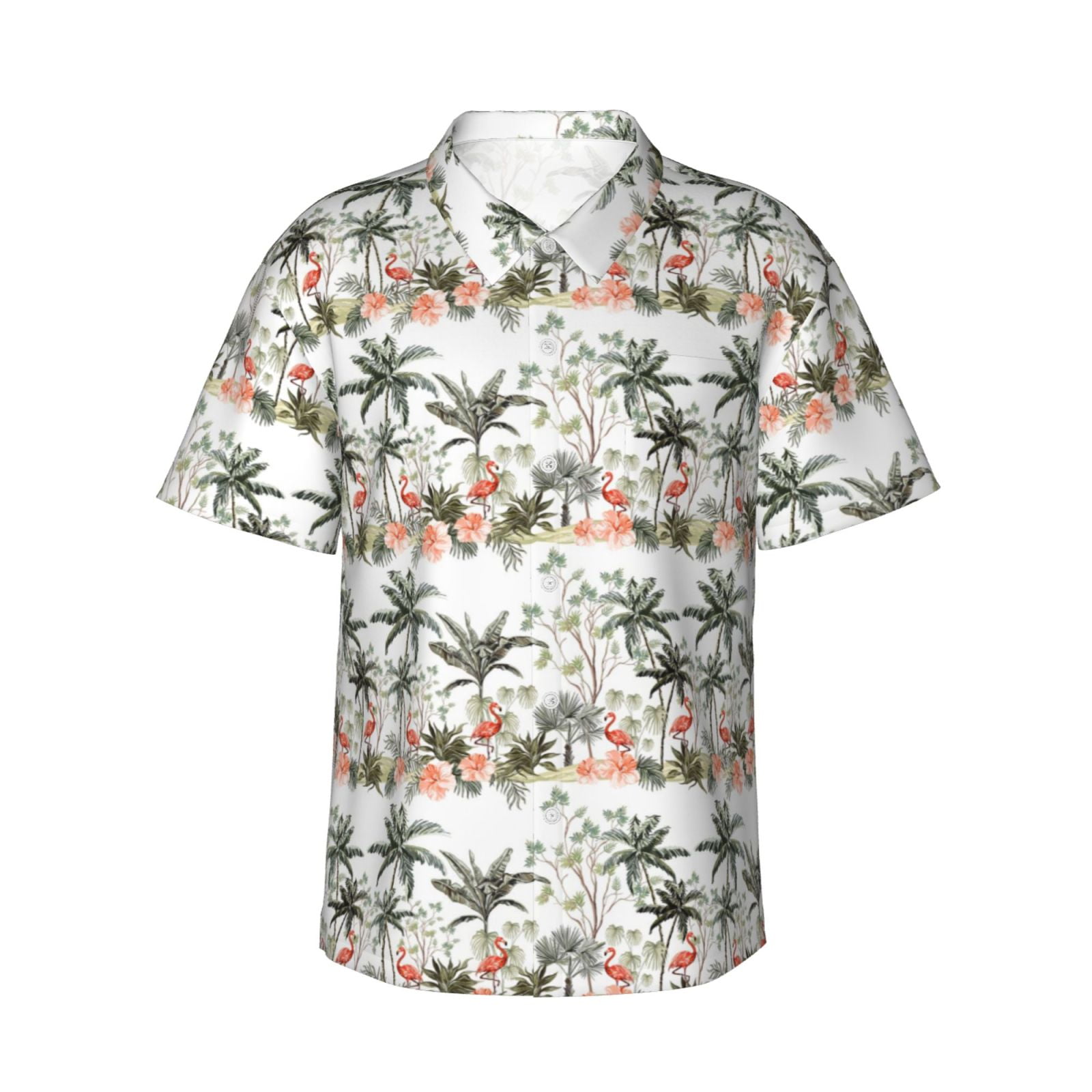 Cauagu Flamingo Palm Trees Print Hawaiian Shirt for Men,Casual Short ...