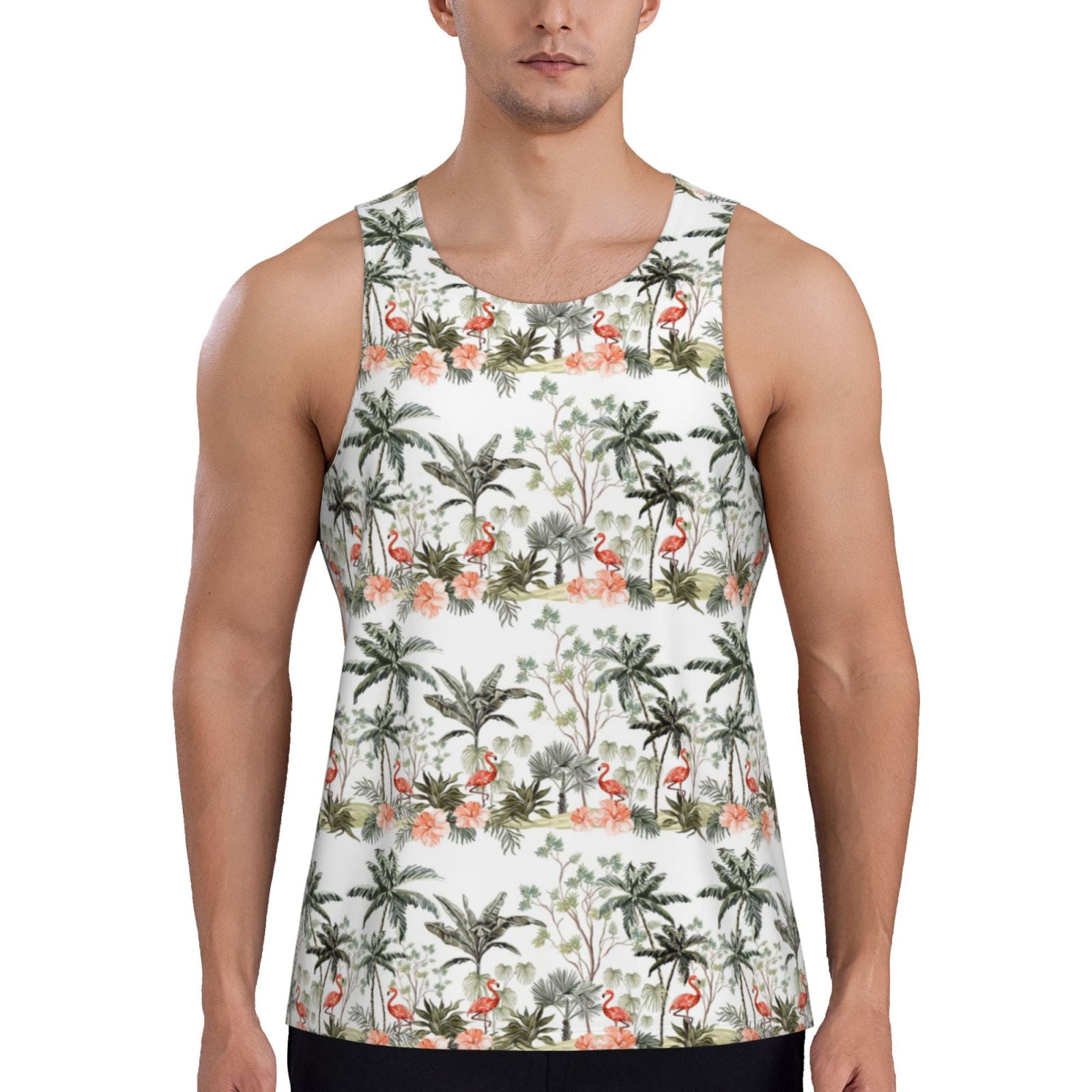 Cauagu Flamingo Palm Trees Print Men's Sleeveless Muscle Shirts,Tank ...