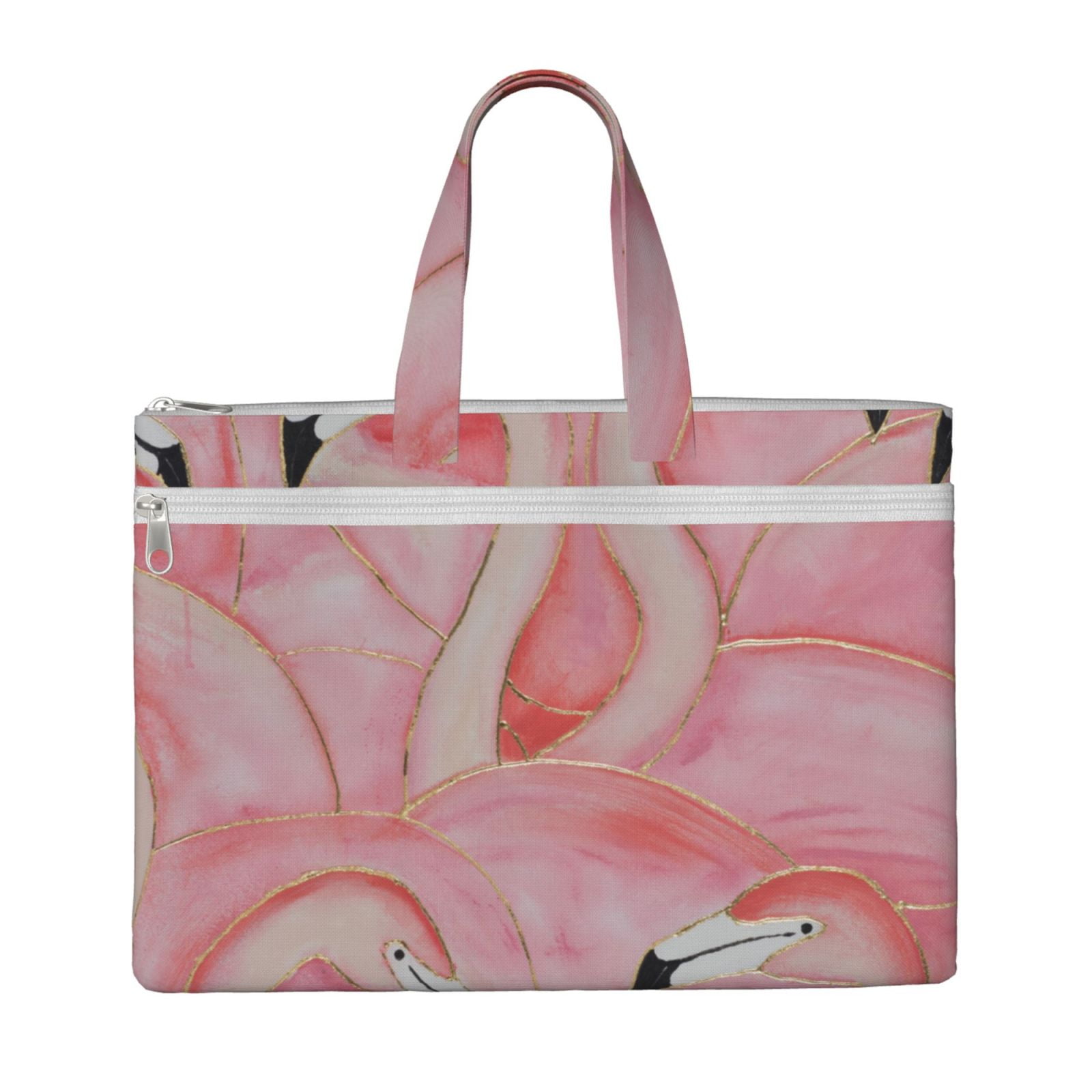 Cauagu Flamingos Pattern Canvas Tote File Bag, Zipper Tote Bag Business ...