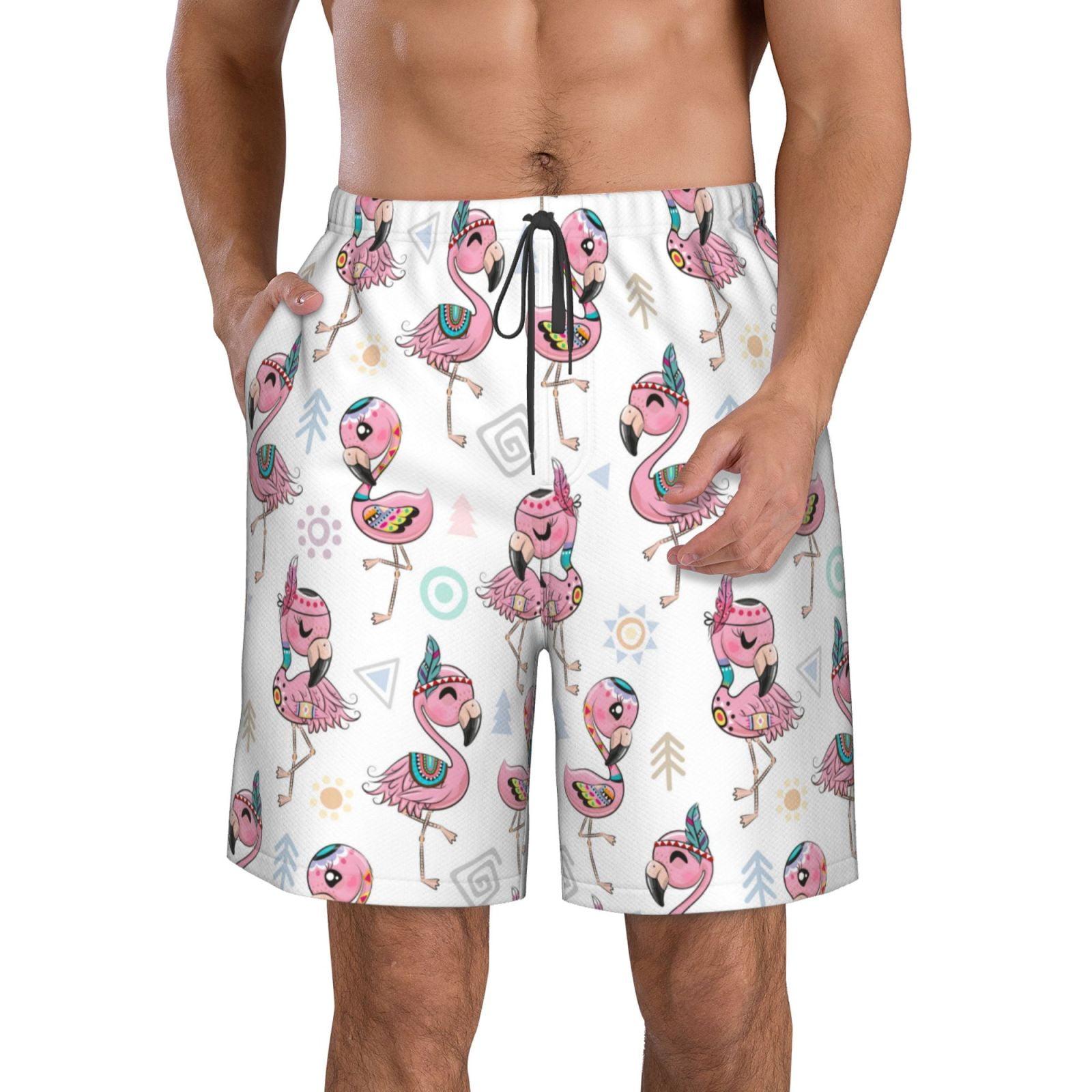 Cauagu Flamingos Tribal Print Men's Swim Trunks,Hawaiian Bathing Suit ...