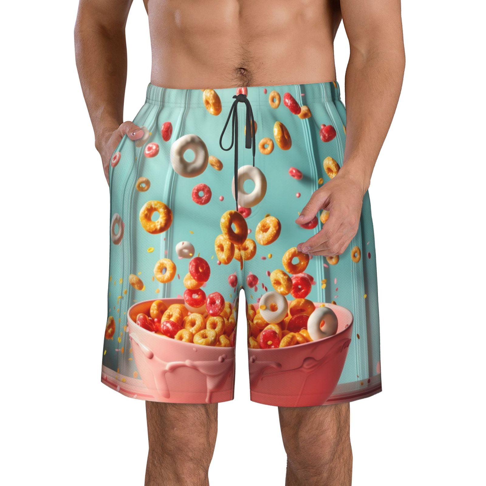 Cauagu Floating Colorful Cereal Print Men's Swim Trunks,Hawaiian ...