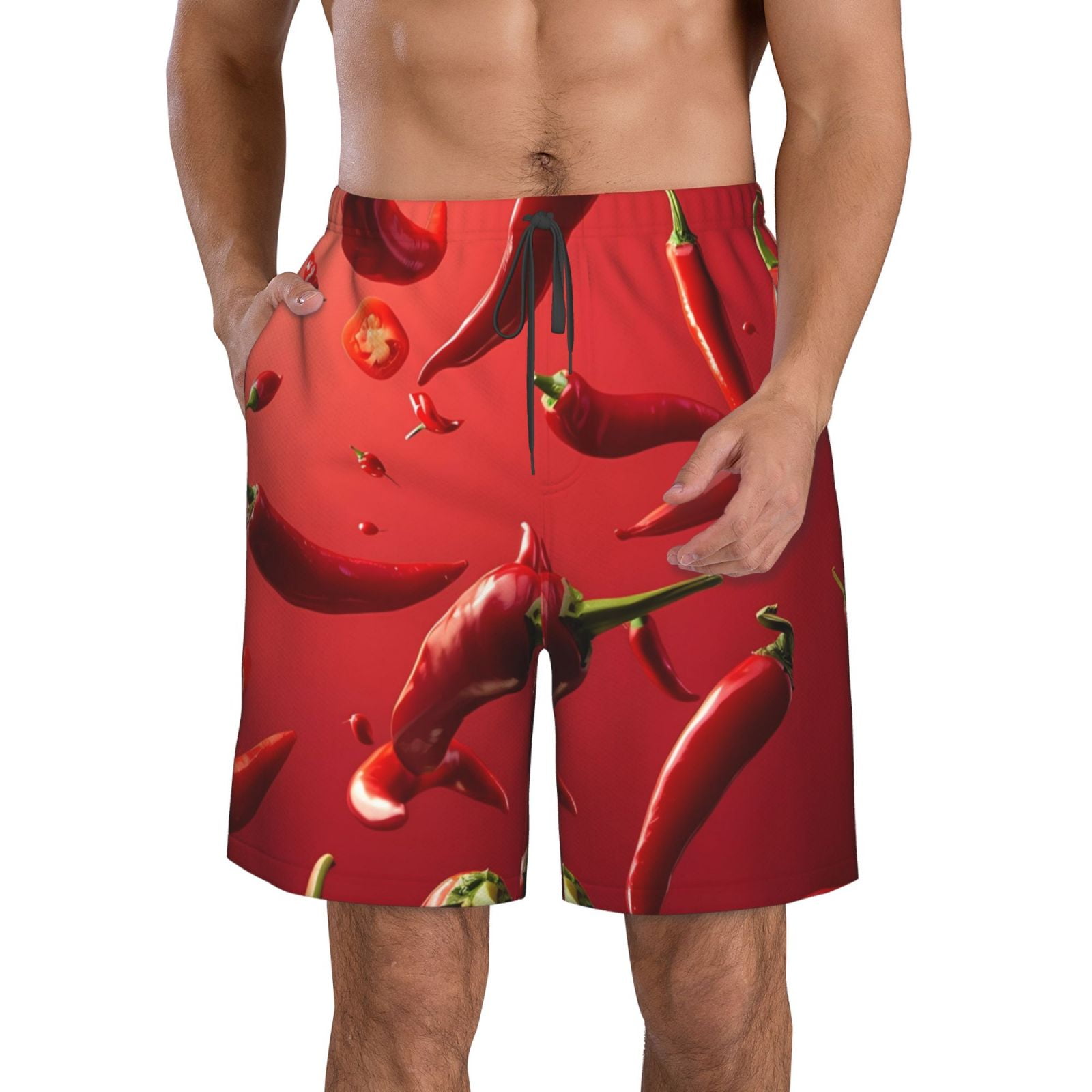 Cauagu Floating Red Chili Peppers Print Men's Swim Trunks,Hawaiian ...