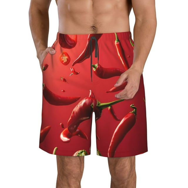 Cauagu Floating Red Chili Peppers Print Men's Swim Trunks,Hawaiian ...