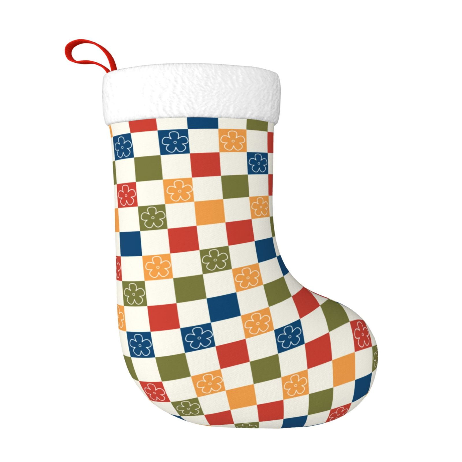 Cauagu Floral Checkerboard for Christmas Stockings,1-Pack Large Xmas ...