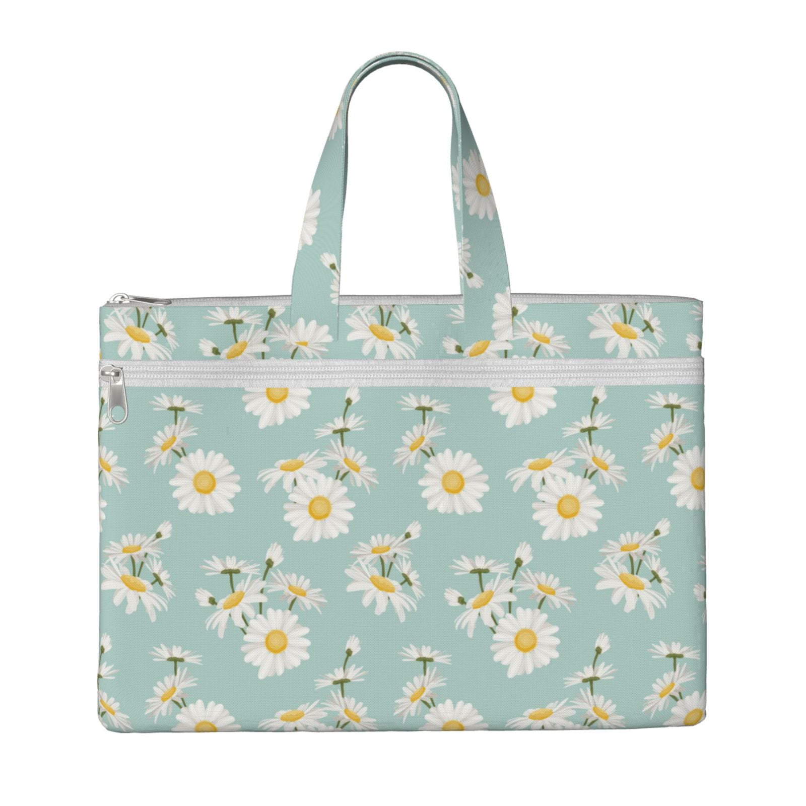 Cauagu Floral Daisy Pattern Canvas Tote File Bag, Zipper Tote Bag ...