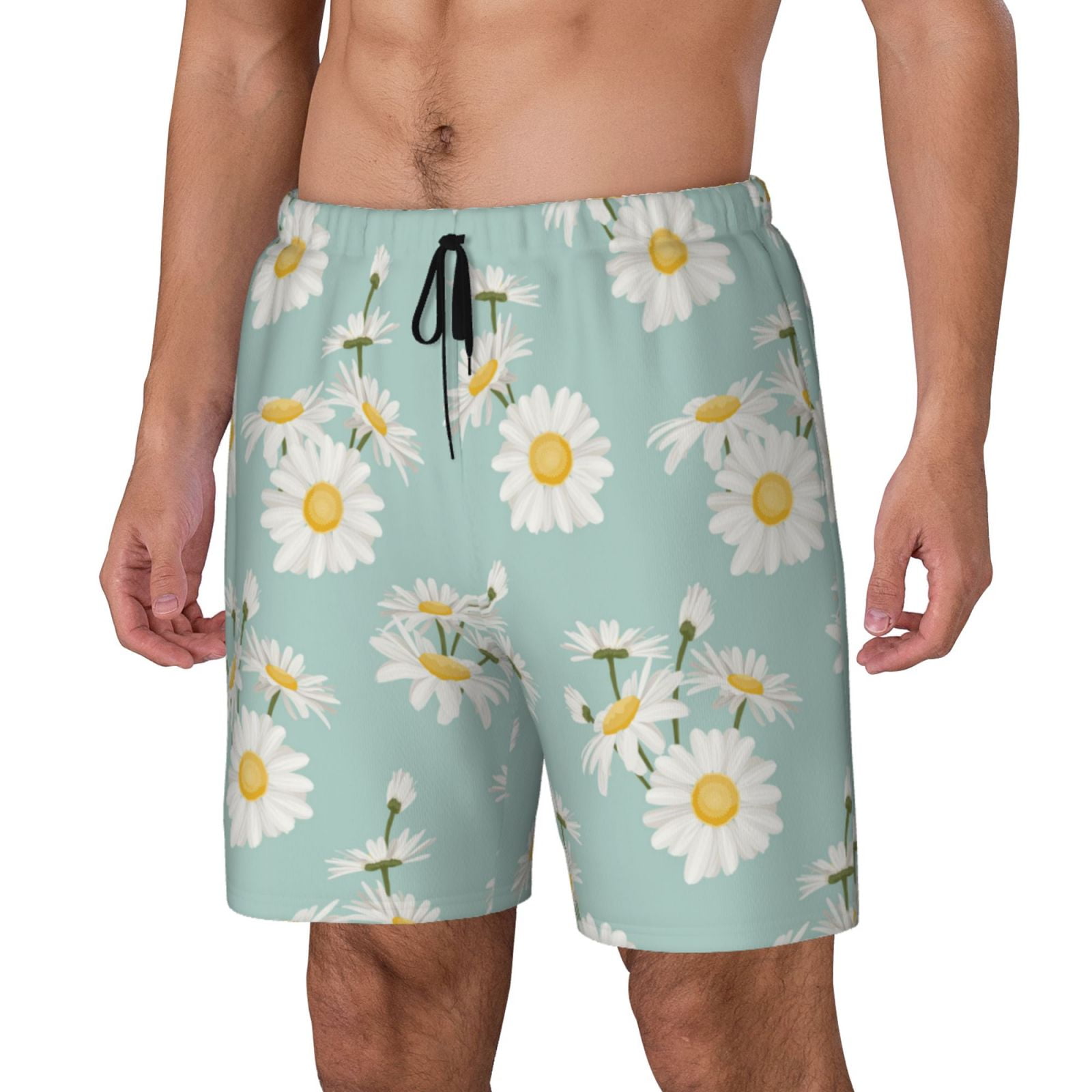 Cauagu Floral Daisy Print Mens Swim Trunks Quick Dry Board Shorts Swim ...