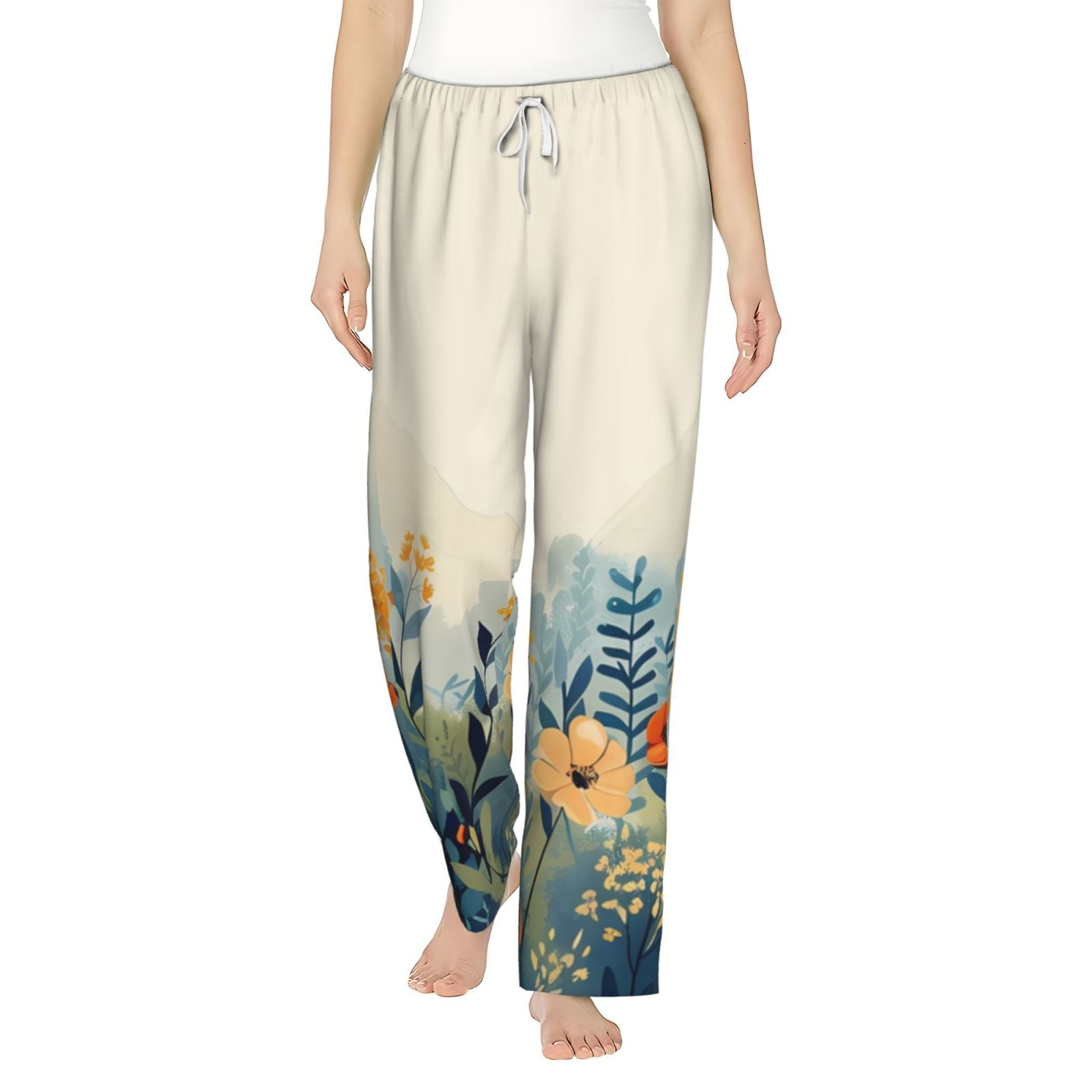 Cauagu Floral Mountain Landscape Pajama Pants for Women Loose Fit Wide ...