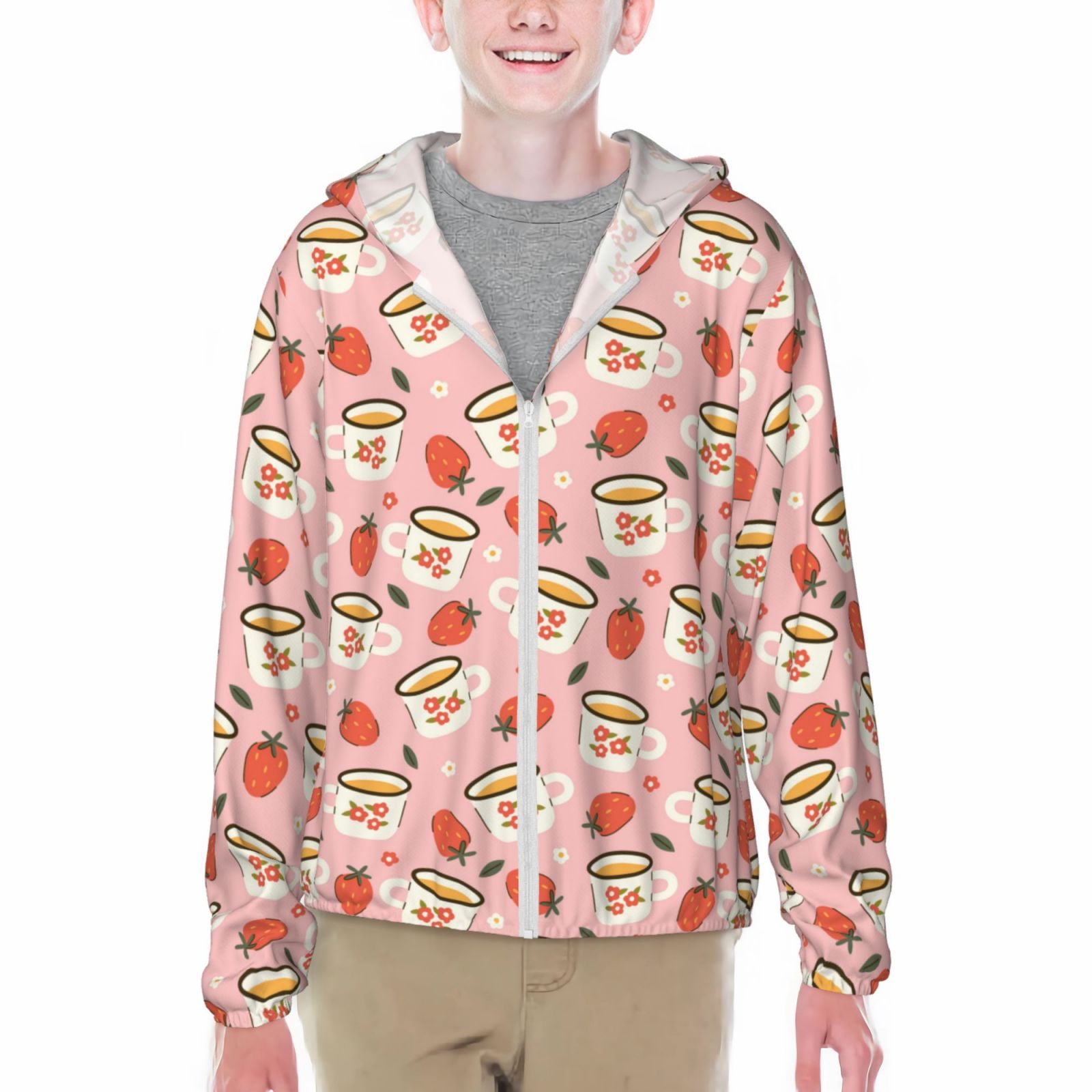 Cauagu Floral Mugs And Strawberries Print Sun Protection Jacket for ...