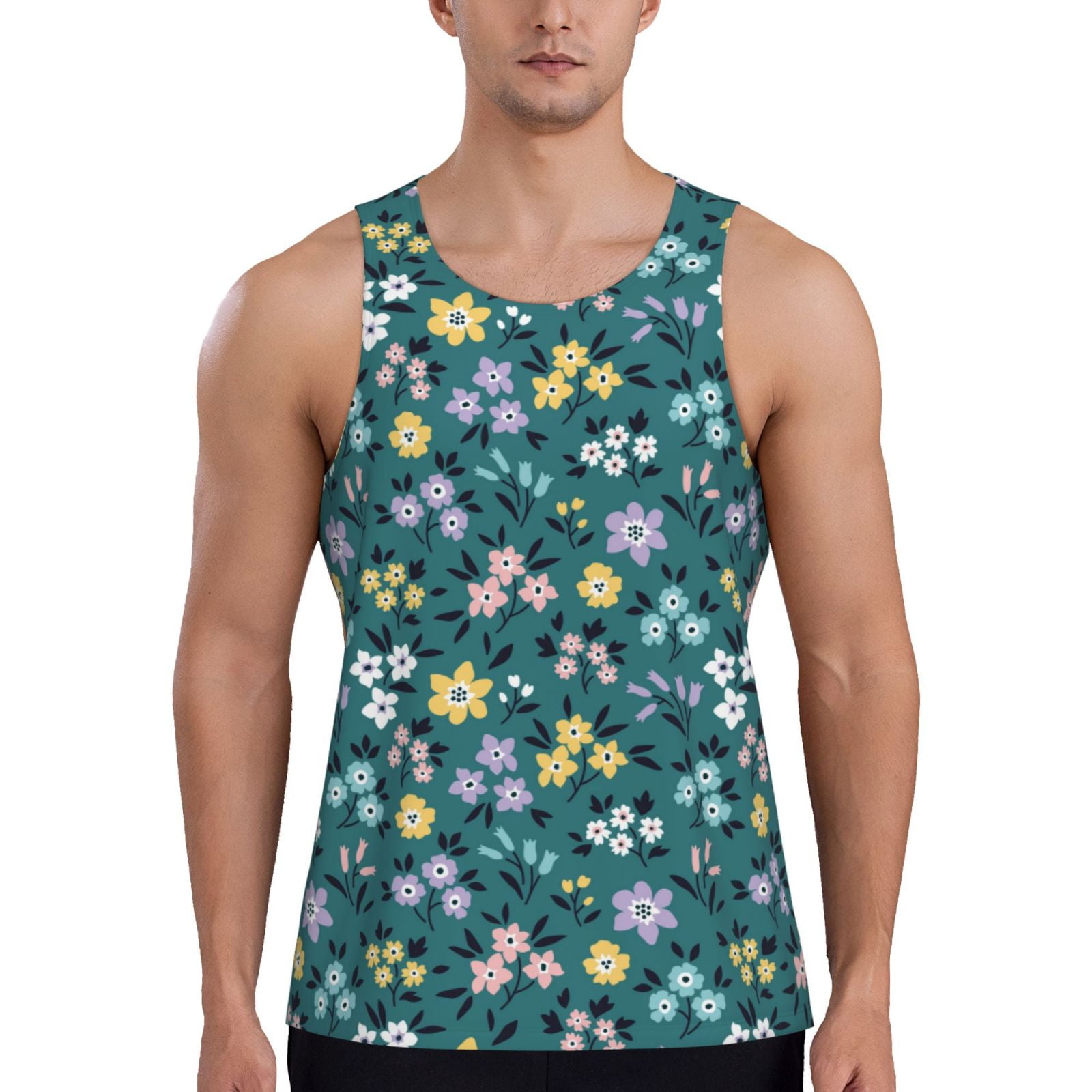 Cauagu Floral Print Men's Sleeveless Muscle Shirts,Tank Tops Quick Dry ...