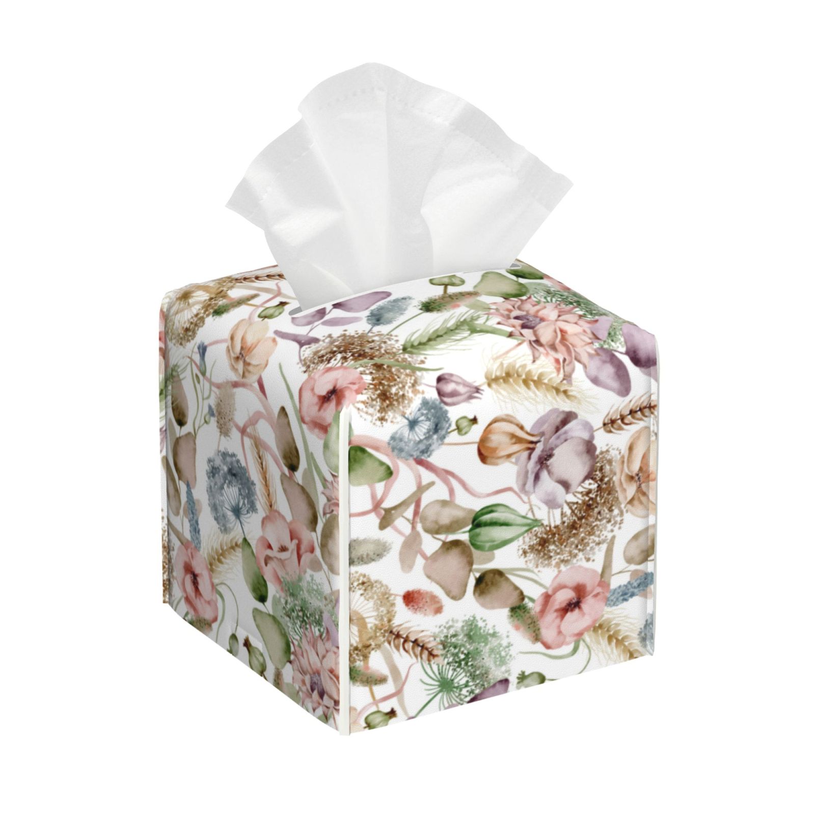 Cauagu Floral Print Tissue Box Cover,Leather Square Holder - Decorative ...