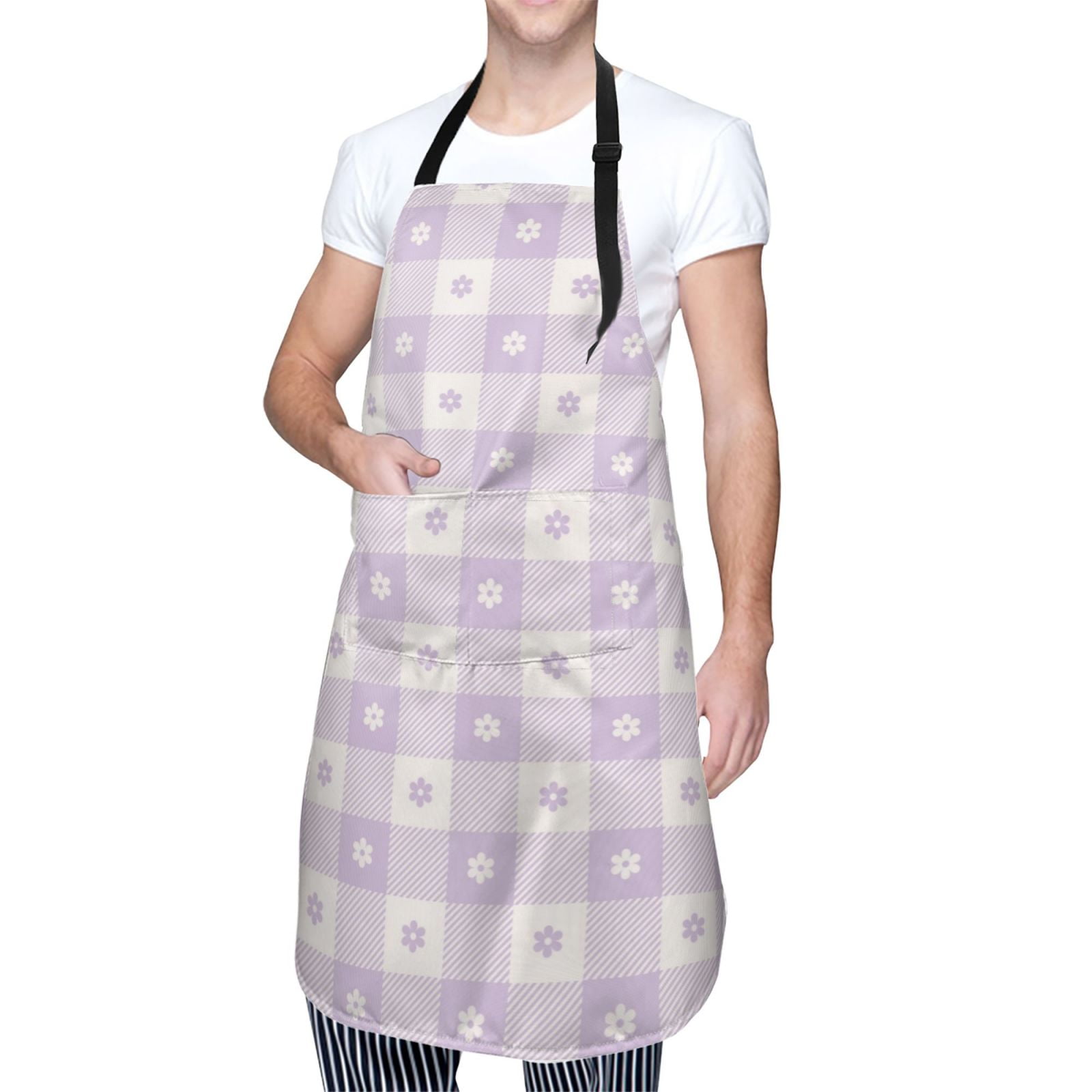 Cauagu Floral Purple Buffalo Plaid Aprons with Pockets,Waterproof Apron ...