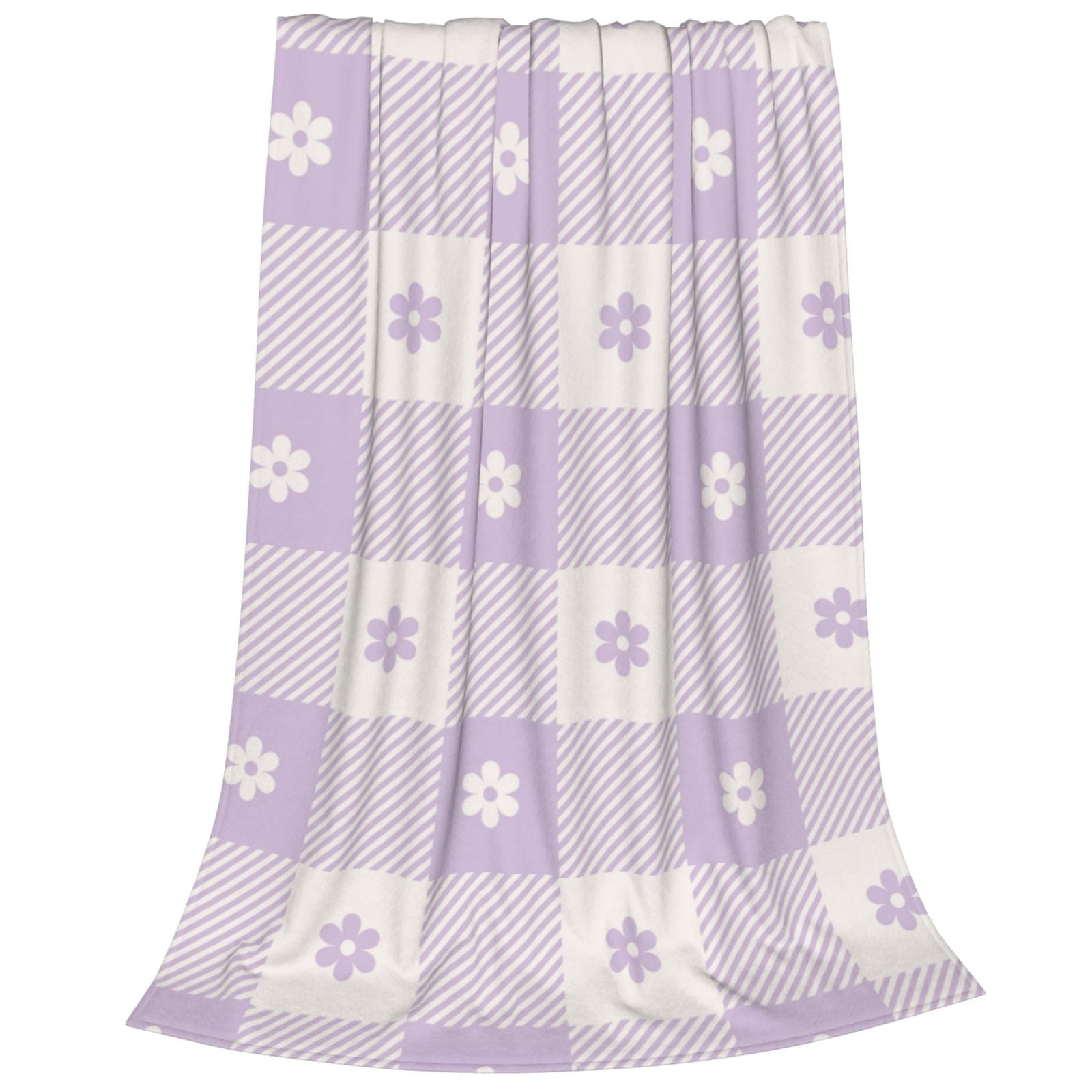 Cauagu Floral Purple Buffalo Plaid Pattern Flannel Bed Blankets,Fleece ...