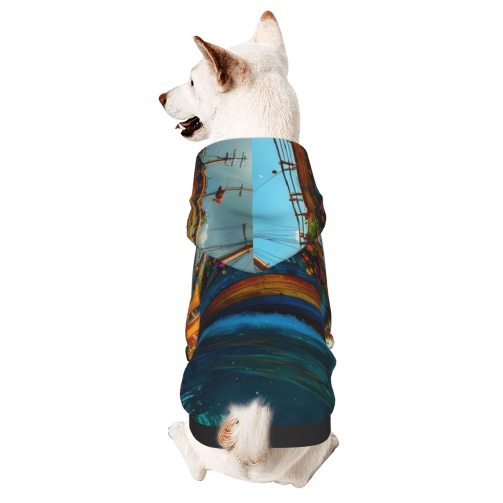 Cauagu Floral Ship On Ocean Pattern Winter Pet Hoodie Sweatshirts- Dog ...