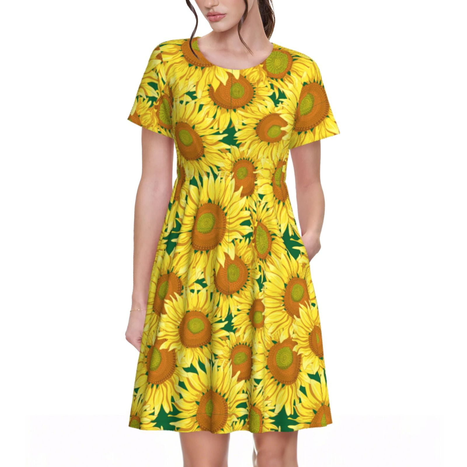 Cauagu Floral Sunflowers Print Summer Dresses for Women 2025 Loose ...