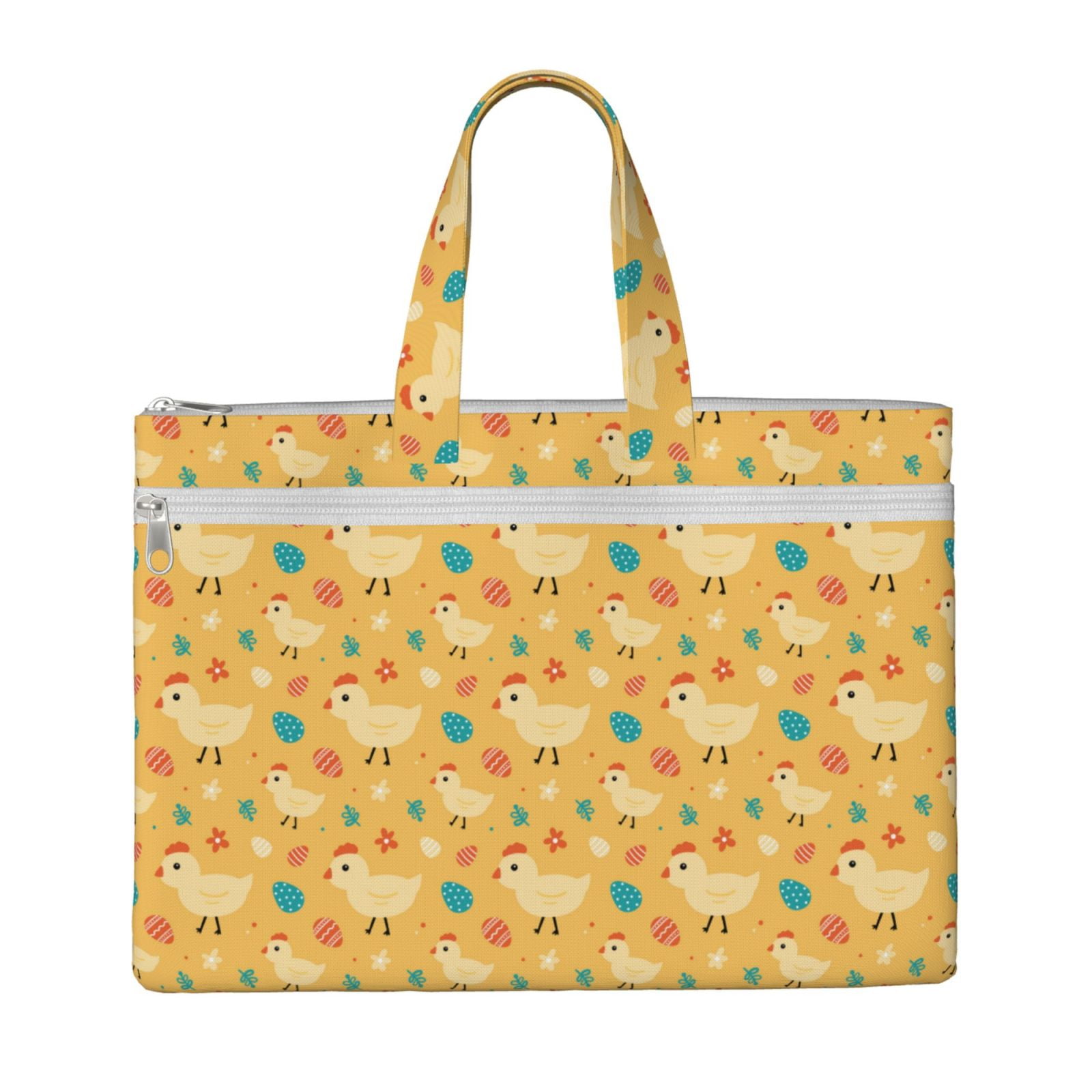 Cauagu Flowe Chicken Pattern Canvas Tote File Bag, Zipper Tote Bag ...