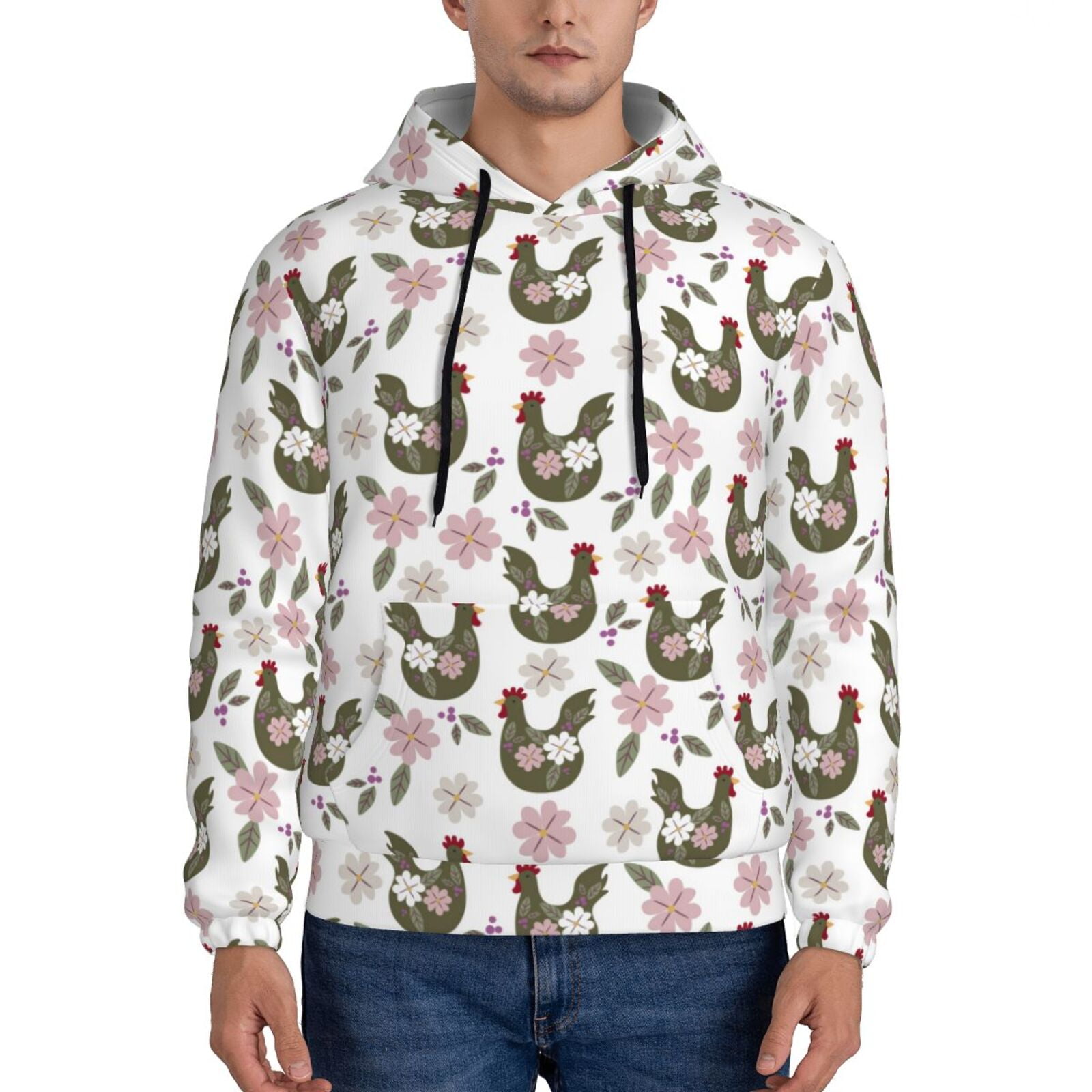 Cauagu Flowe Rooster for Men's Pullover Hooded Sweatshirt Athletic Casual Hoodie Aautumn Hoodie ...