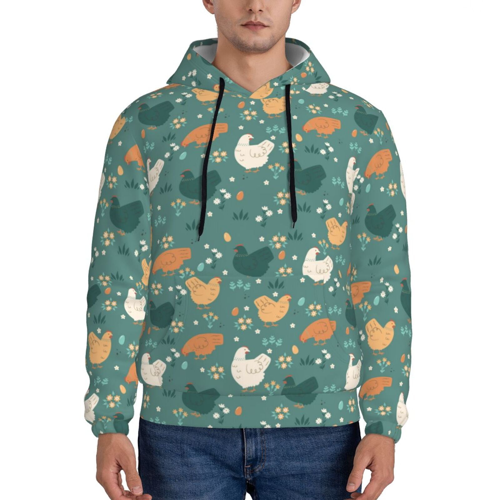 Cauagu Flowe Rooster for Men's Pullover Hooded Sweatshirt Athletic Casual Hoodie Aautumn Hoodie ...