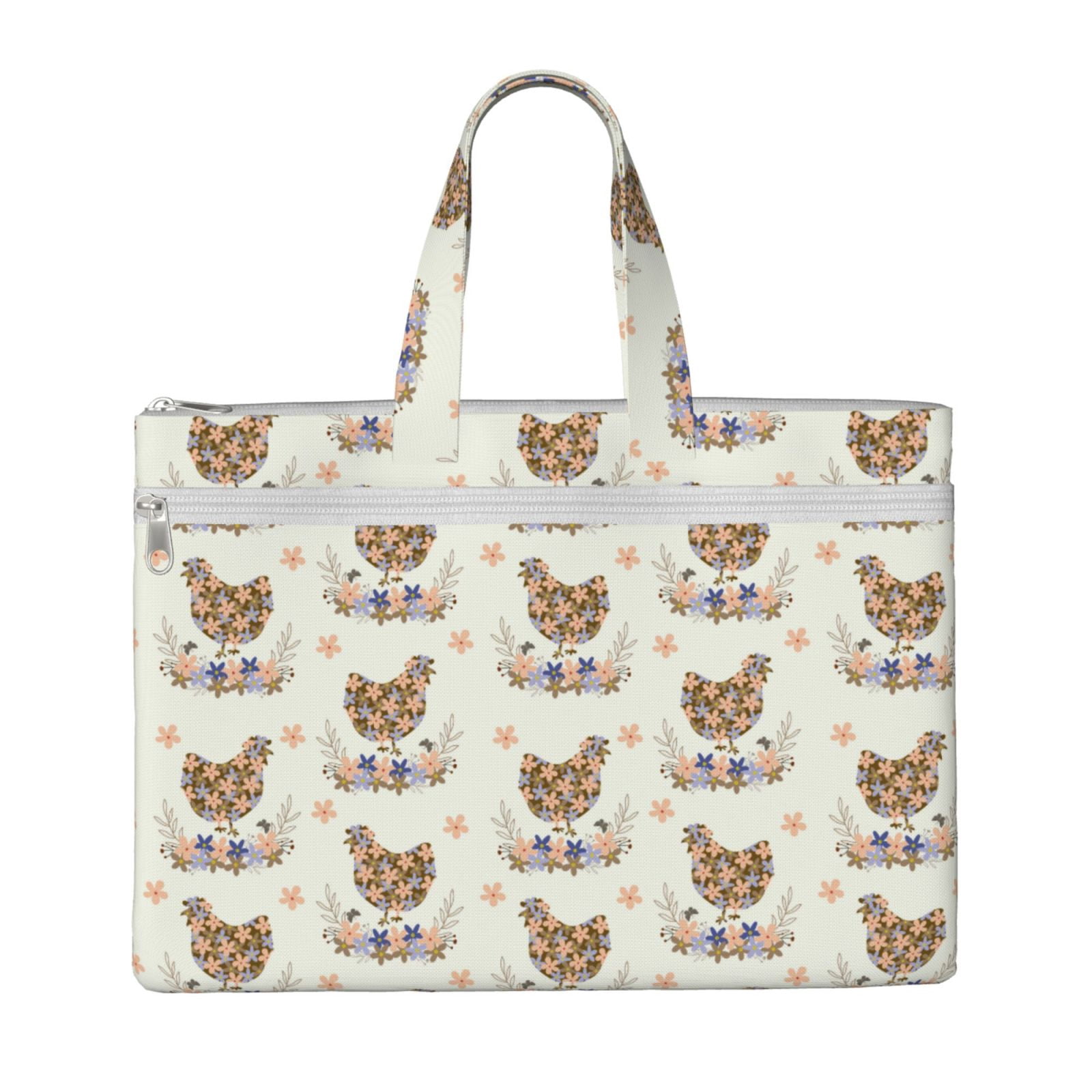 Cauagu Flower Chicken Pattern Canvas Tote File Bag, Zipper Tote Bag ...