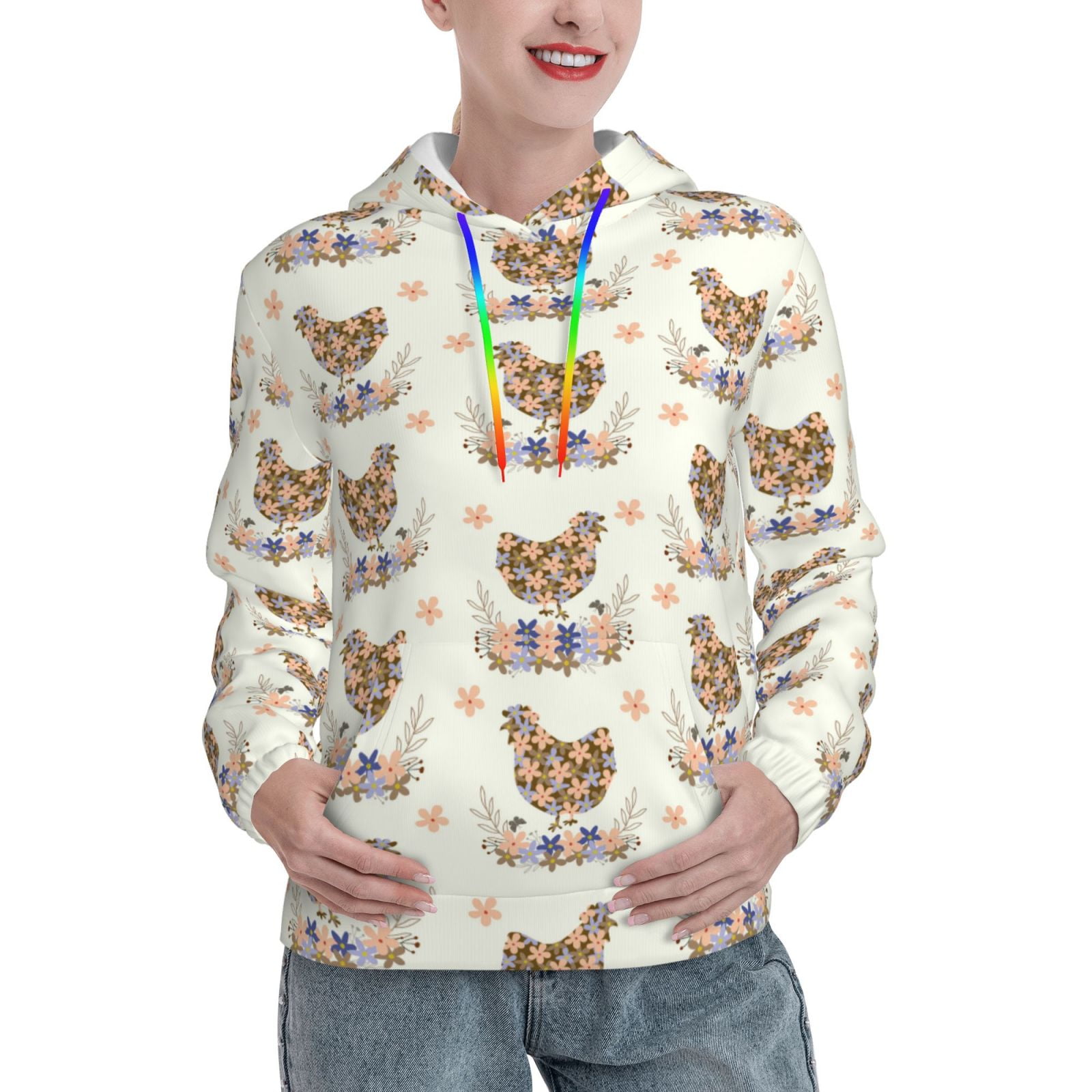 Cauagu Flower Chicken for Women's Hooded Sweatshirts Pullover Hoodie for Women Fall Workout ...
