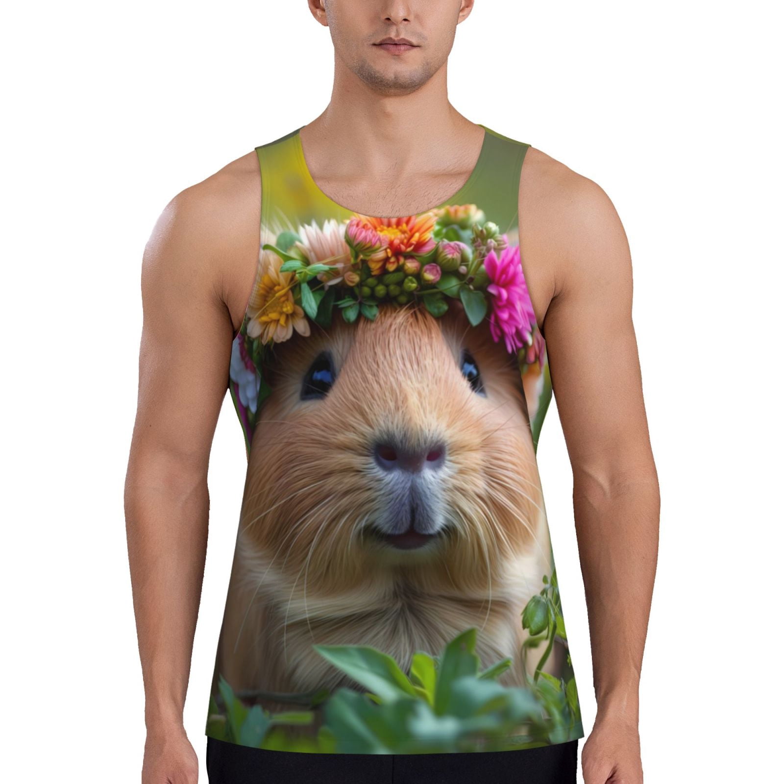Cauagu Flower Crown Guinea Pig Print Men's Sleeveless Muscle Shirts ...