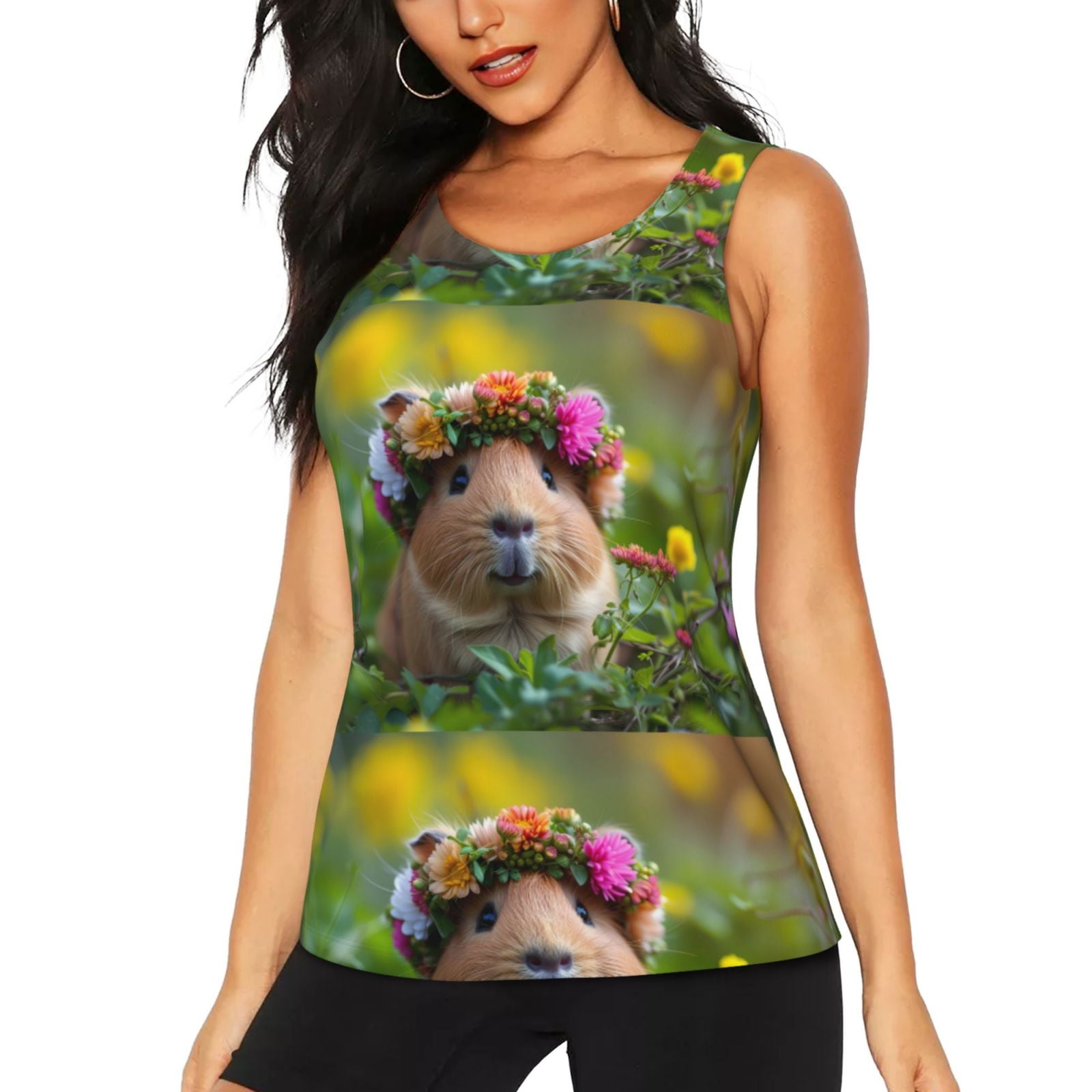 Cauagu Flower Crown Guinea Pig for Women's Workout Tank Tops Sleeveless ...