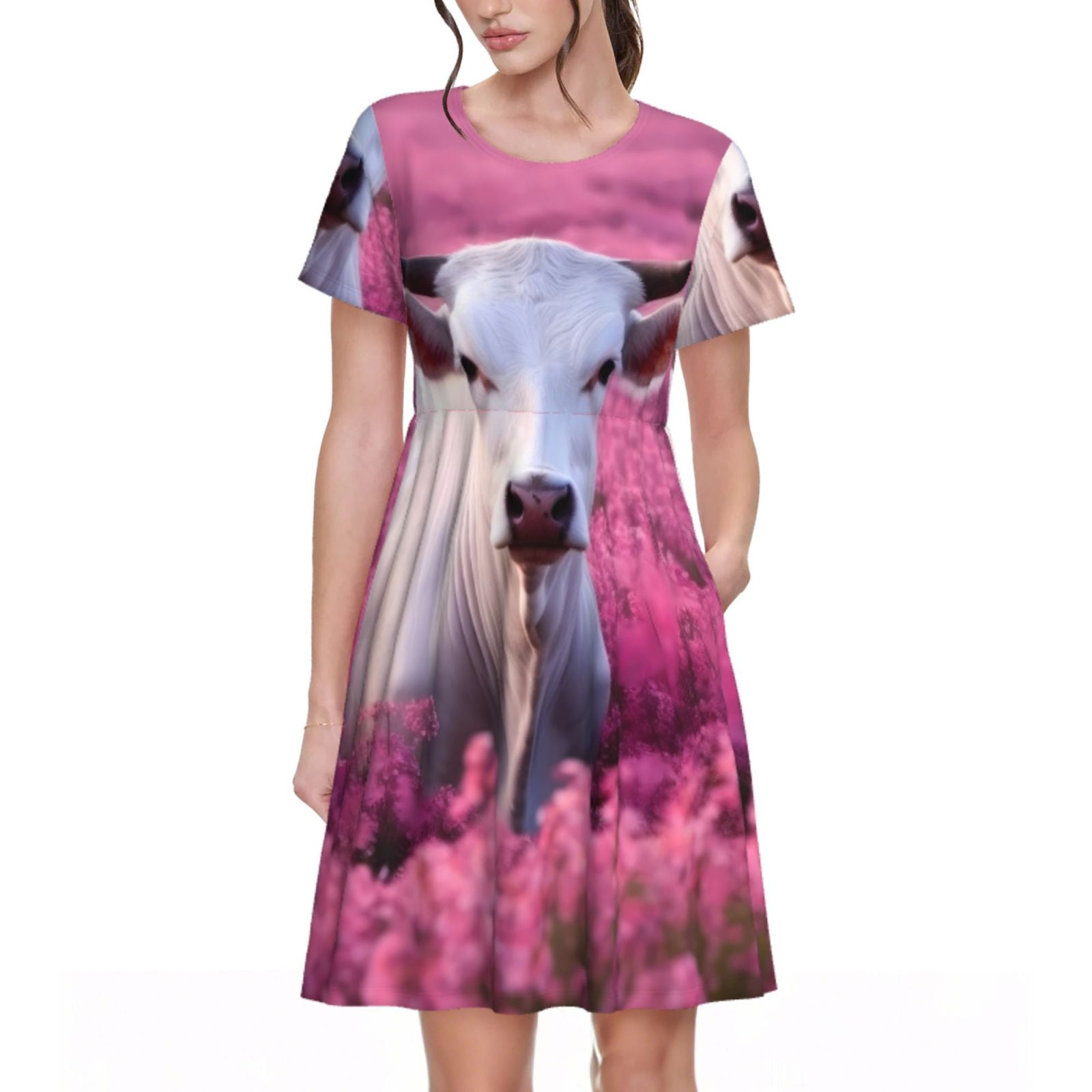 Cauagu Flower Field Cow Print Summer Dresses for Women 2025 Loose Short ...