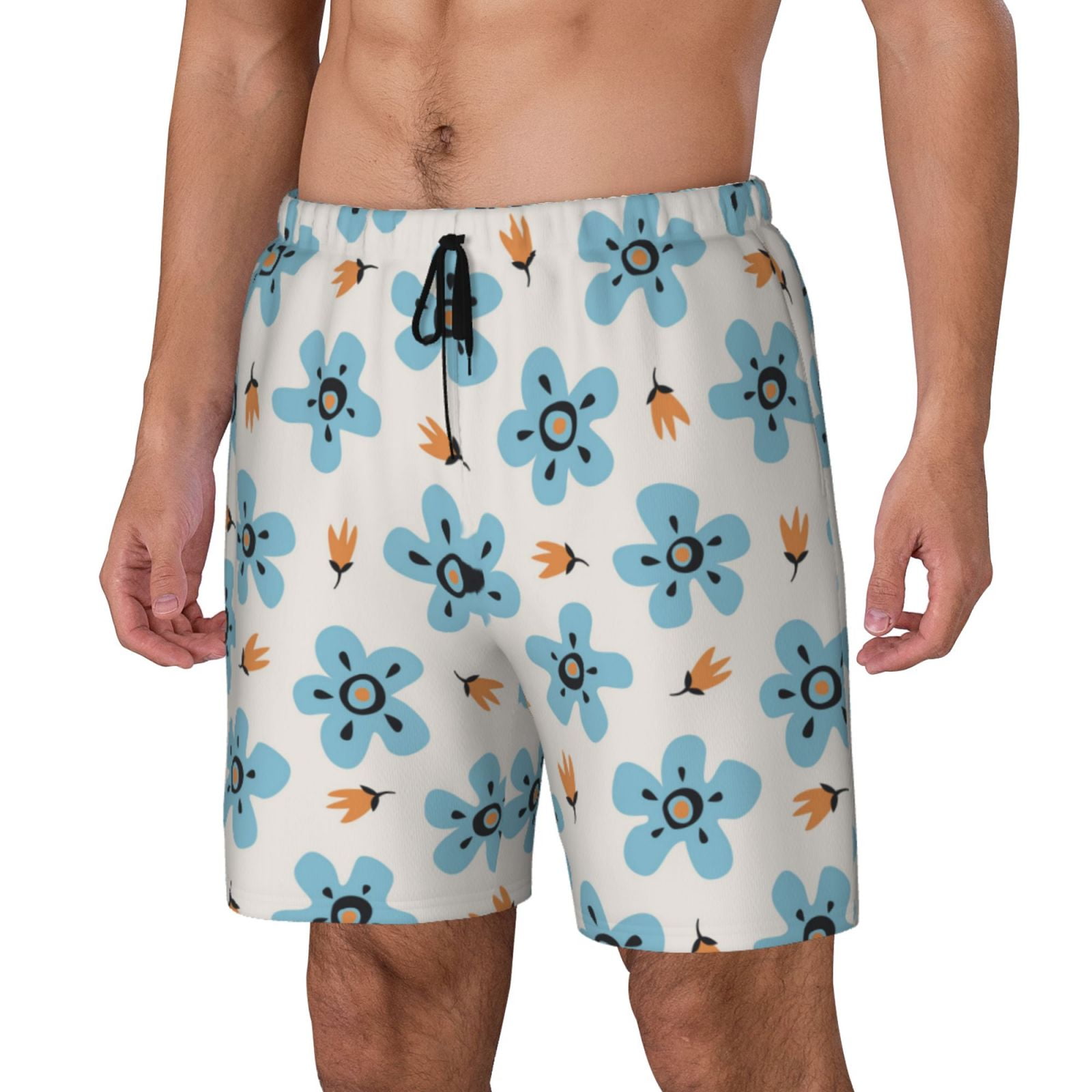 Cauagu Flower Leaves Print Mens Swim Trunks Quick Dry Board Shorts Swim ...