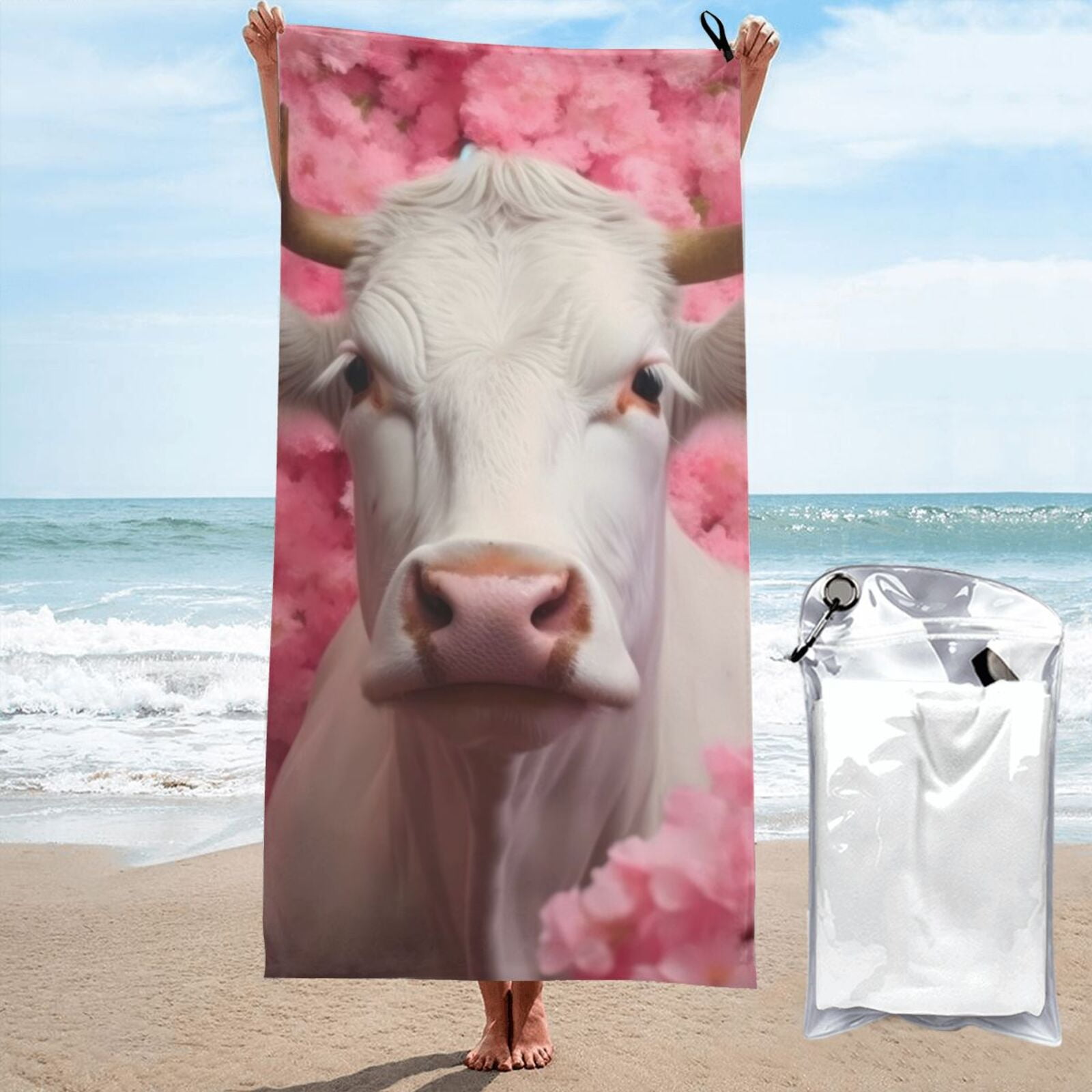 Cauagu Flower White Cow Print Extra Large Bath Towels 1 Pack, Quick ...
