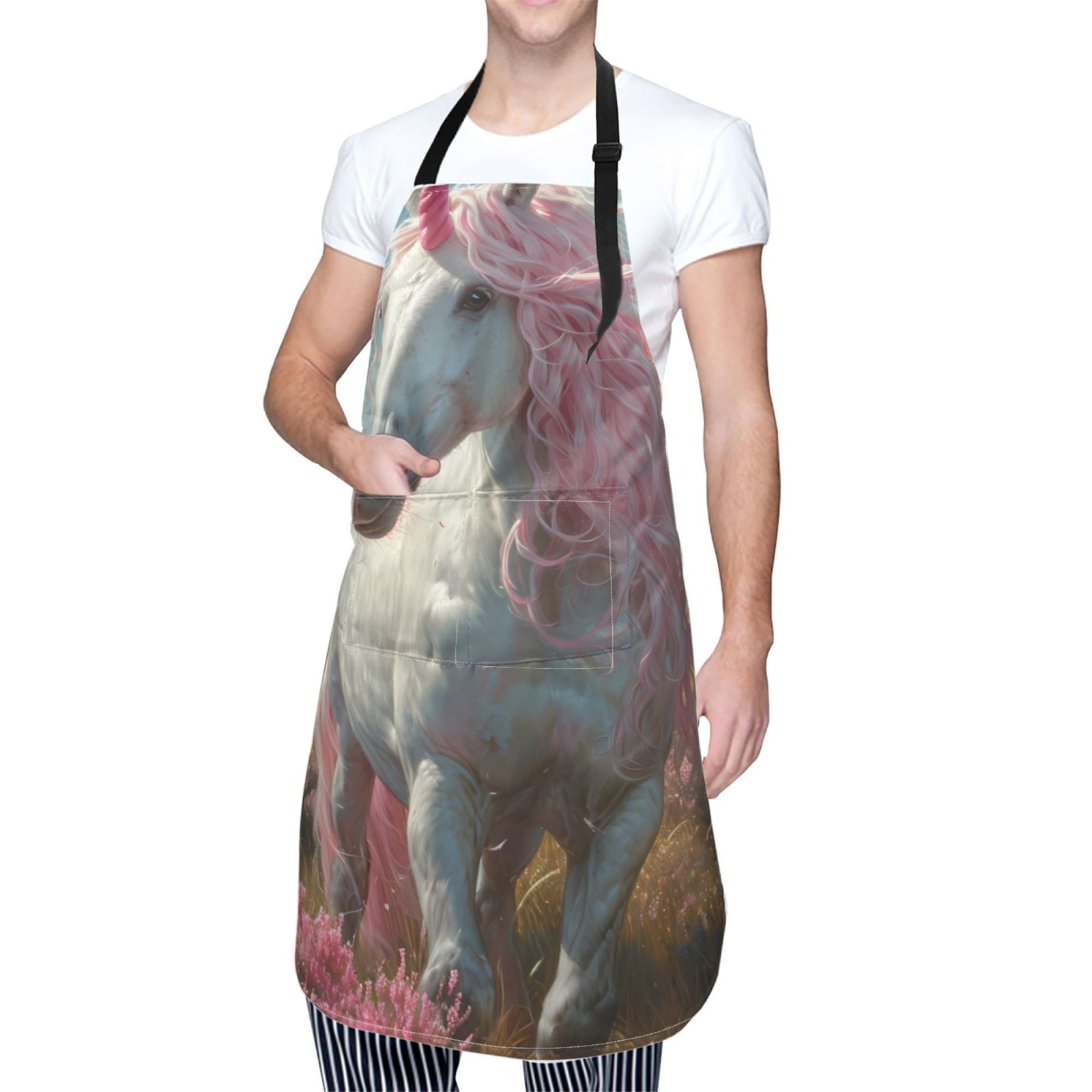 Cauagu Flower White Horse (2) Aprons with Pockets,Waterproof Apron for ...